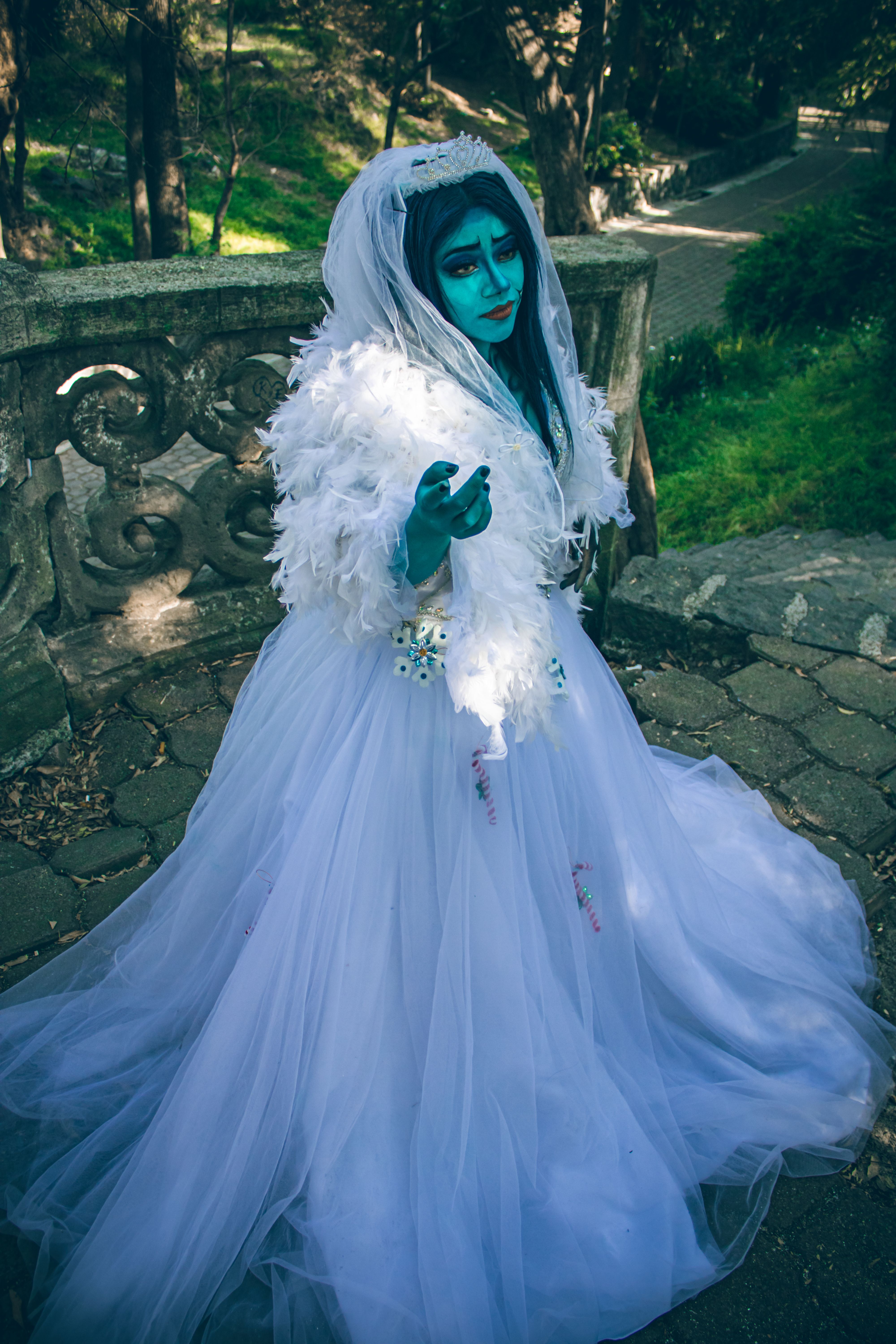 Artistic Cosplay of a Blue Bride in a Park · Free Stock Photo