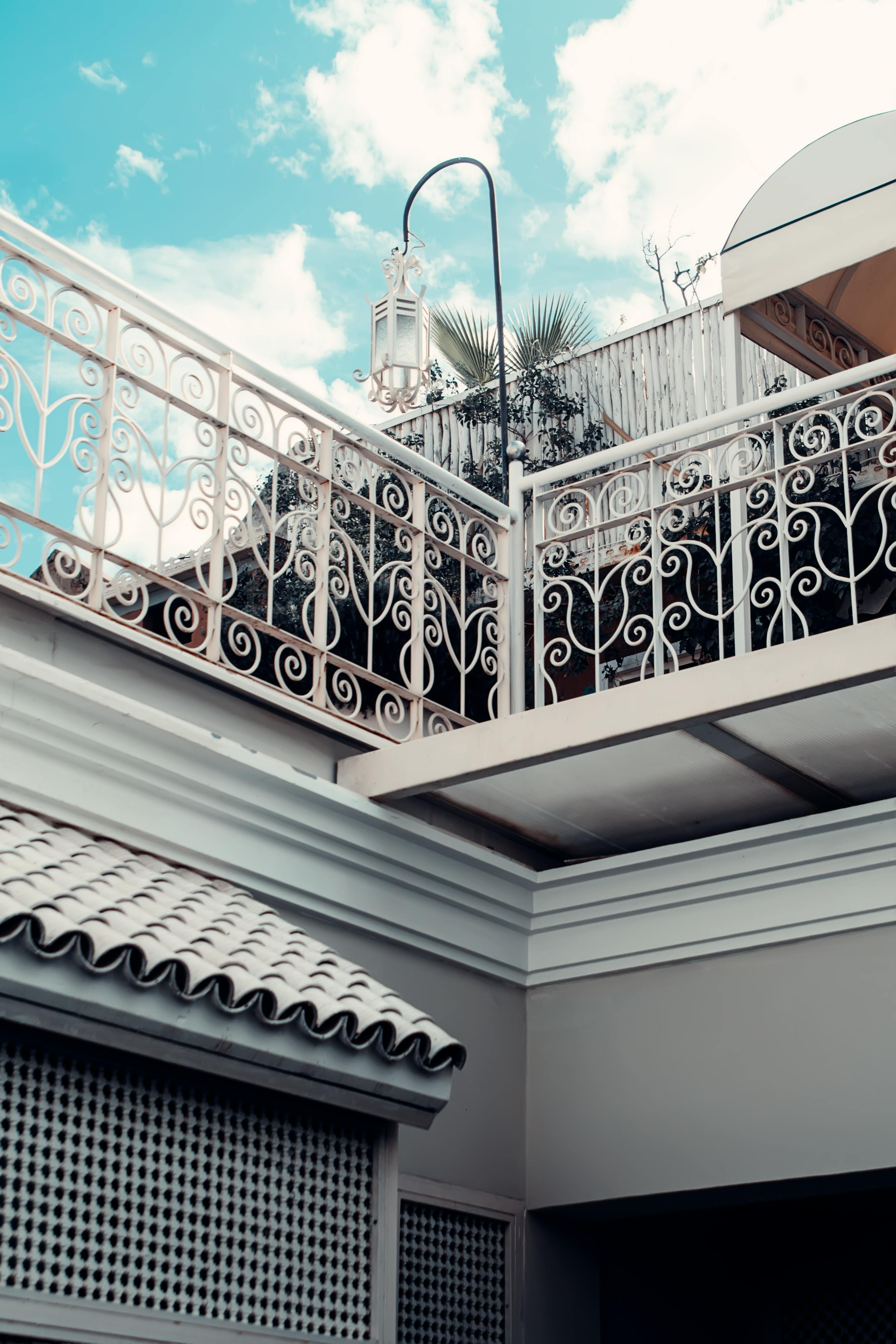 Free Elegant white balcony railing against blue sky in Marrakesh ...
