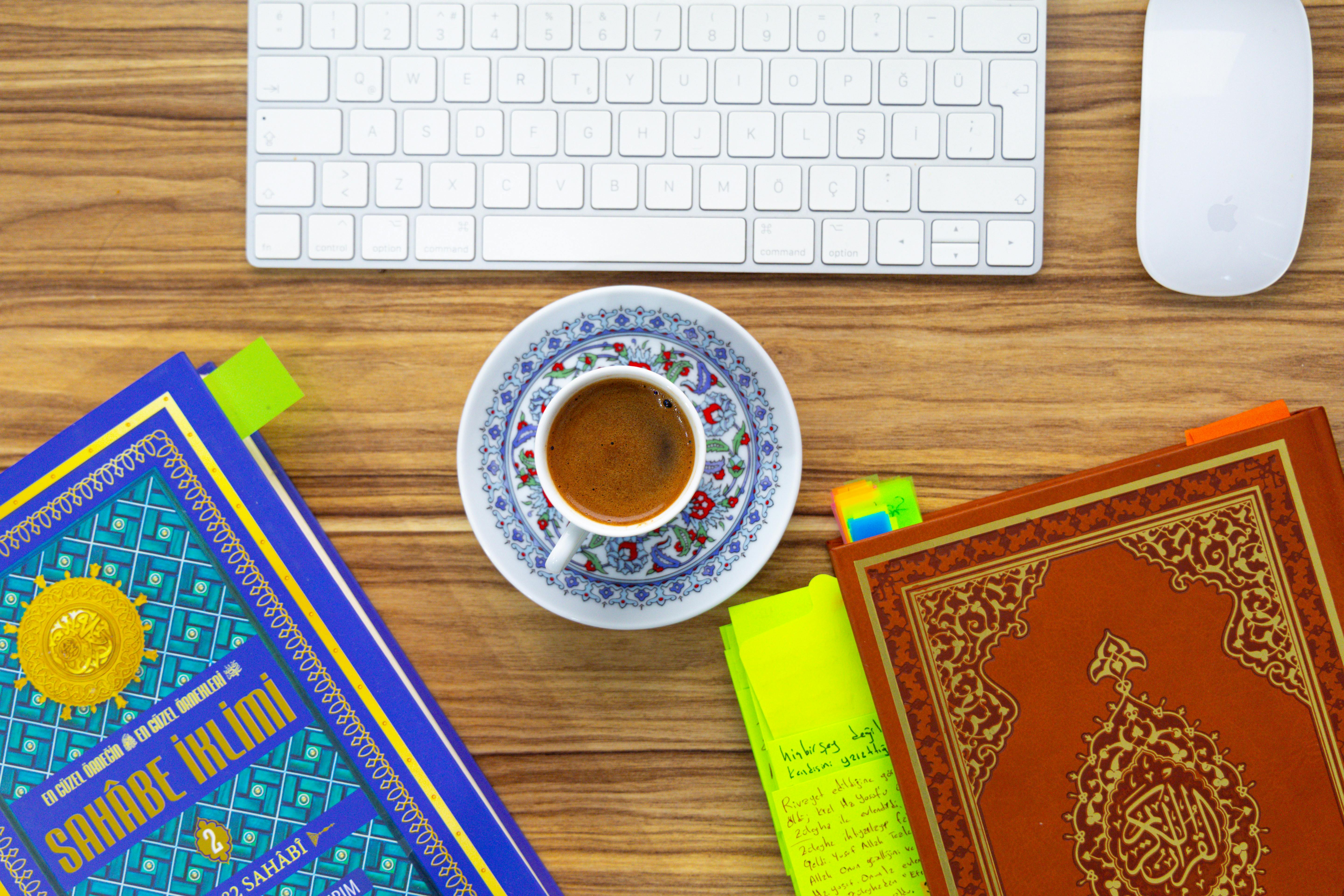 Turkish Coffee Break with Books and Keyboard · Free Stock Photo