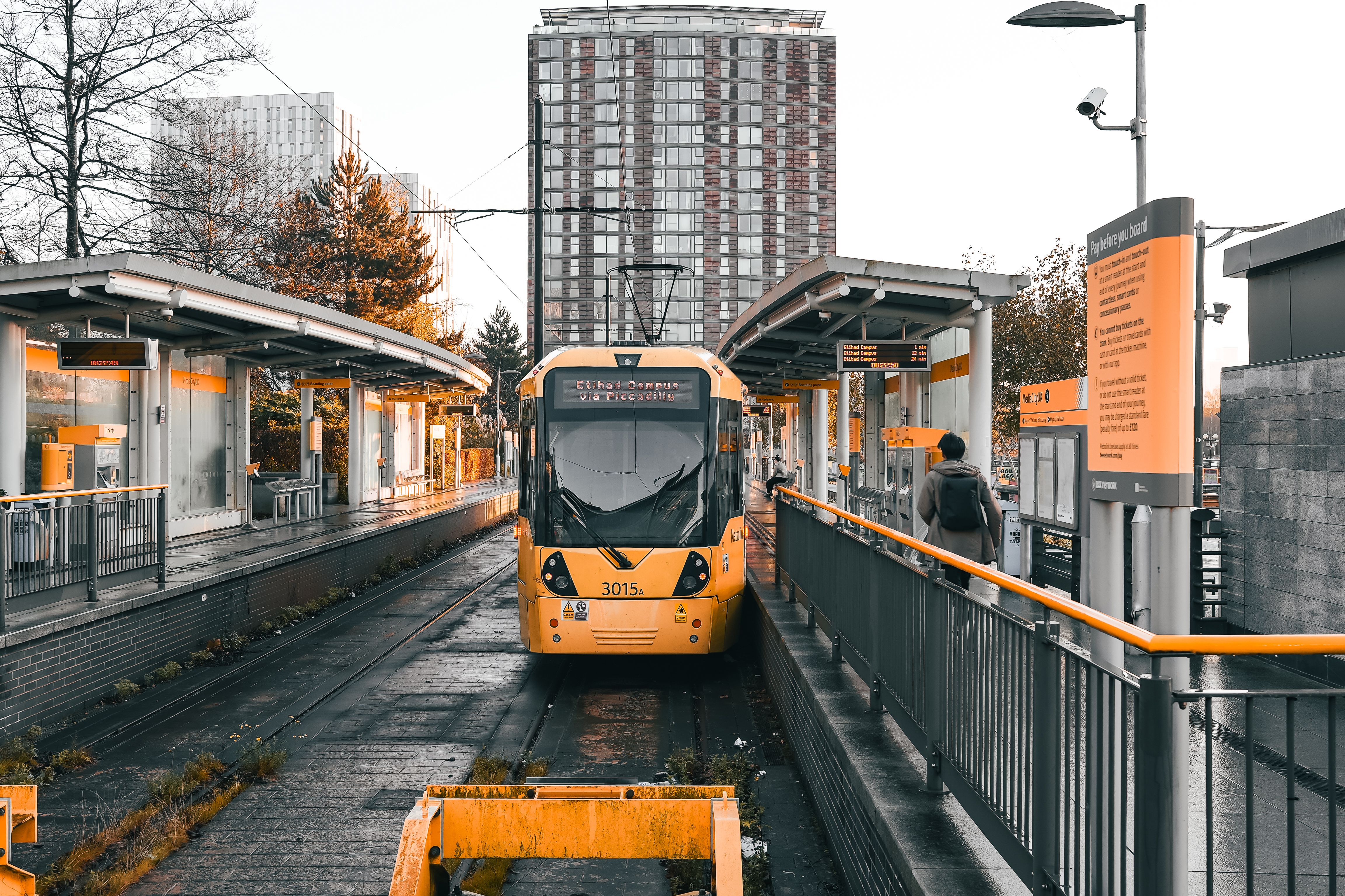 Yellow Tram Station in Salford Quays, England · Free Stock Photo