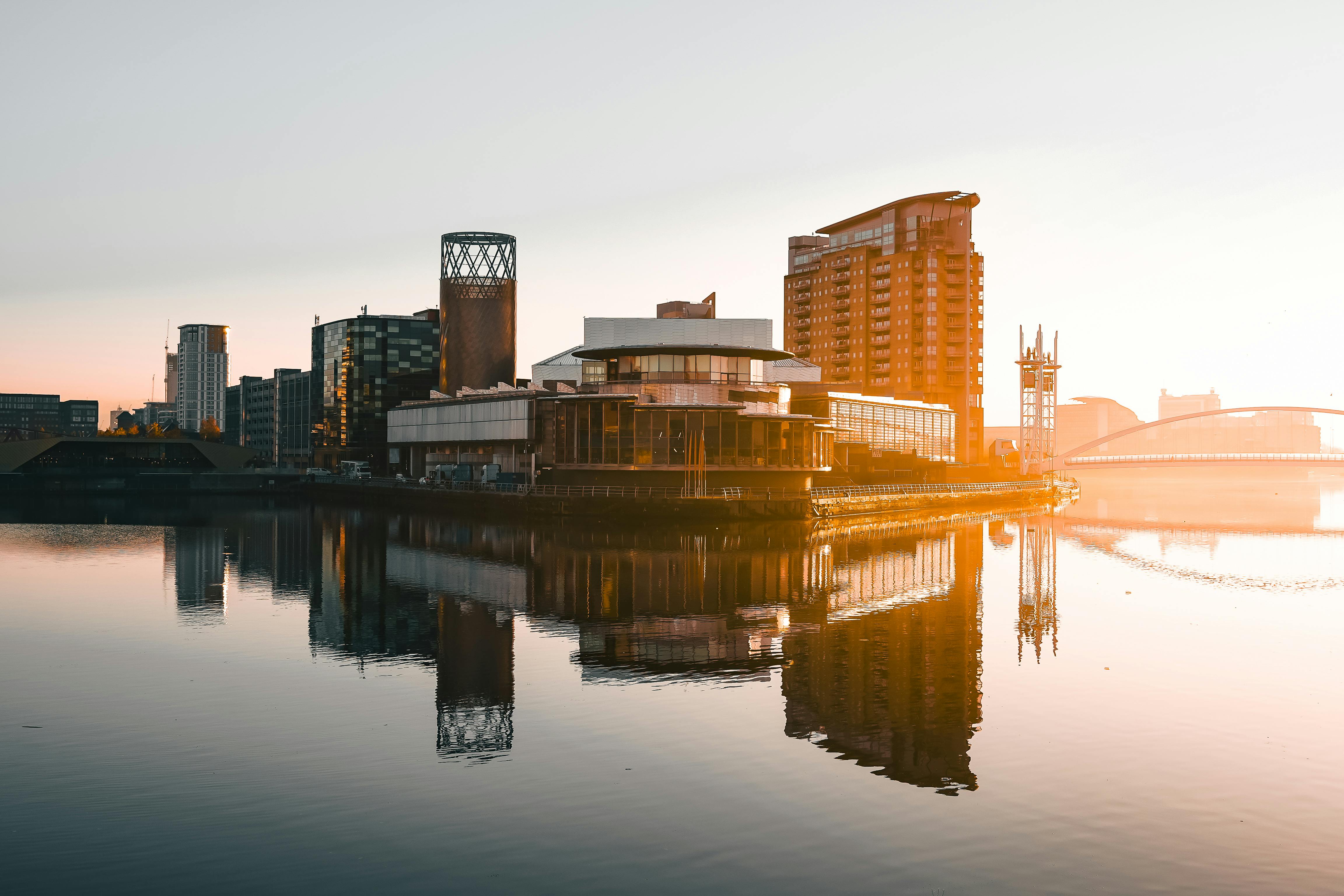 Sunset Reflections at Salford Quays, UK · Free Stock Photo