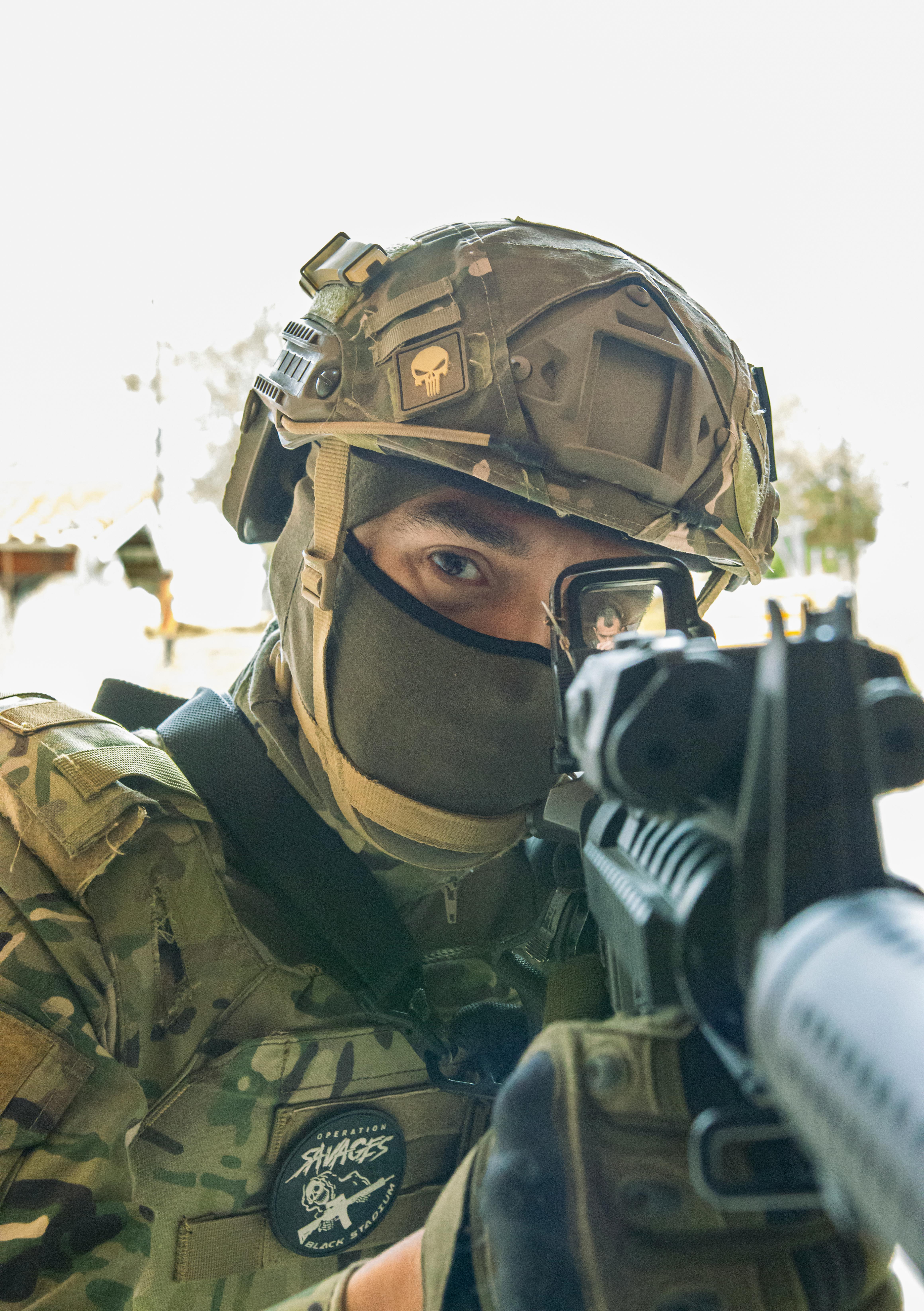 Military Soldier Aiming Tactical Rifle Outdoors · Free Stock Photo