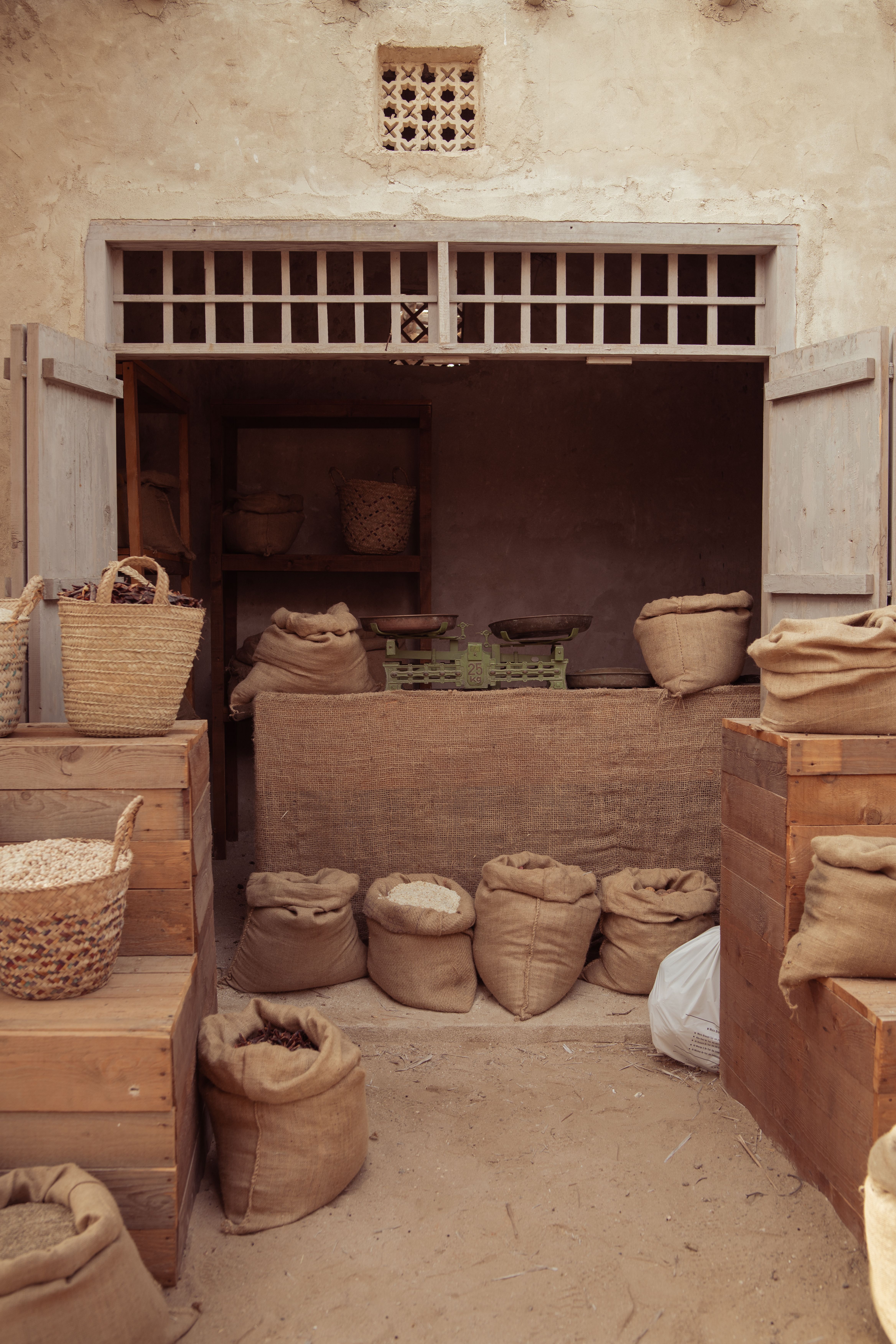 Rustic Market Storage with Burlap Bags · Free Stock Photo
