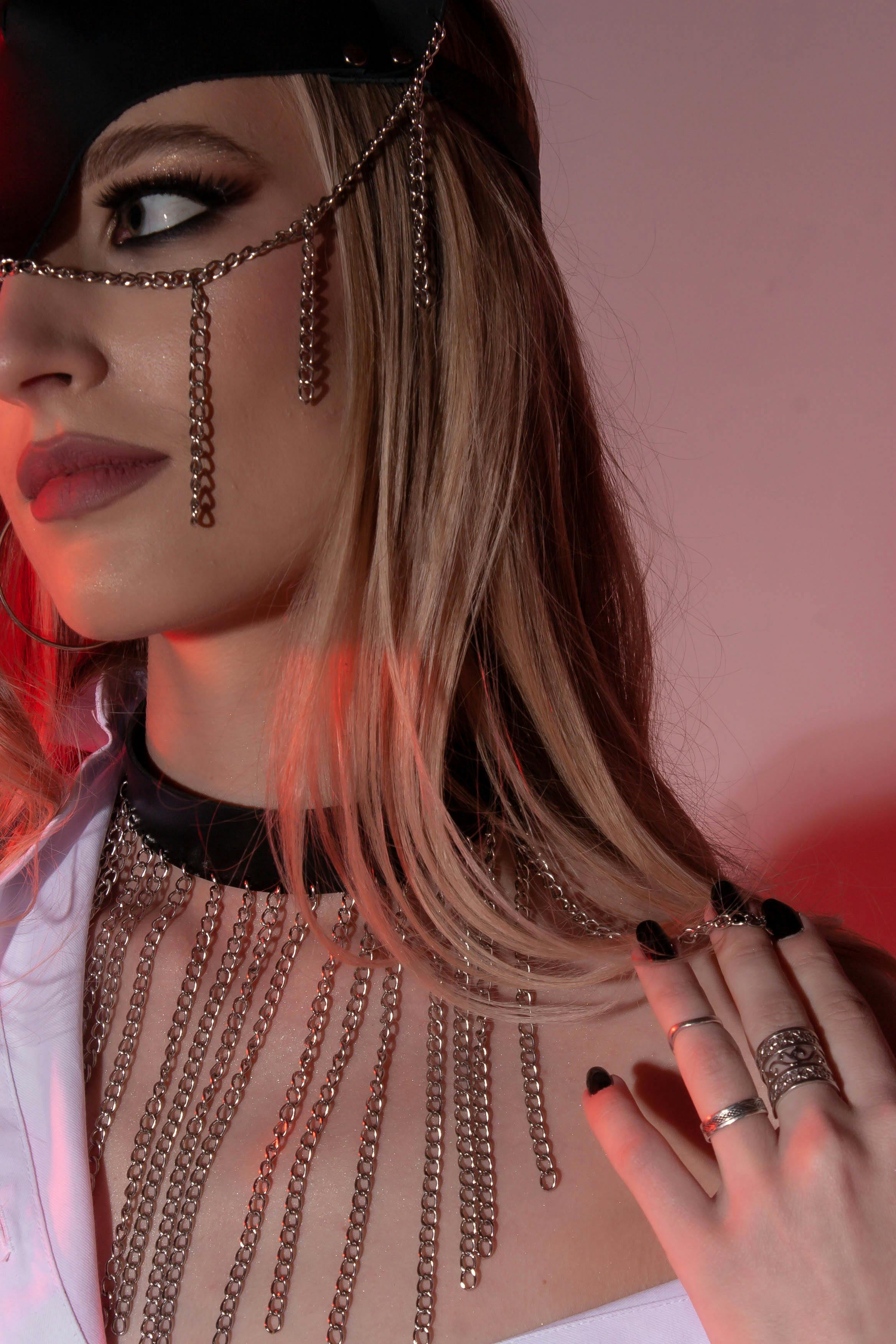 Fashion Portrait with Chain Accessories and Leather Mask · Free Stock Photo