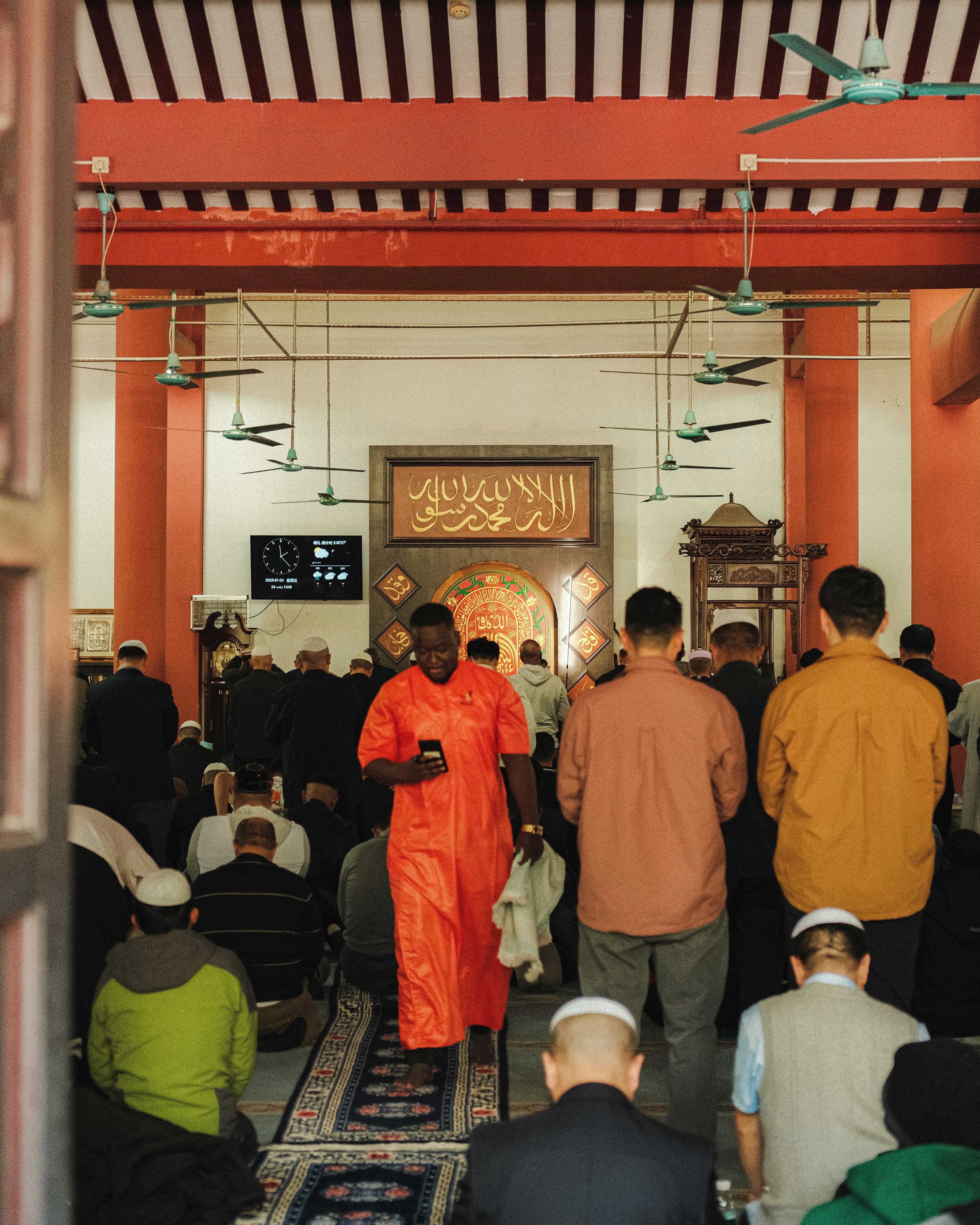 Muslim Worshipers in Prayer at Mosque Interior · Free Stock Photo