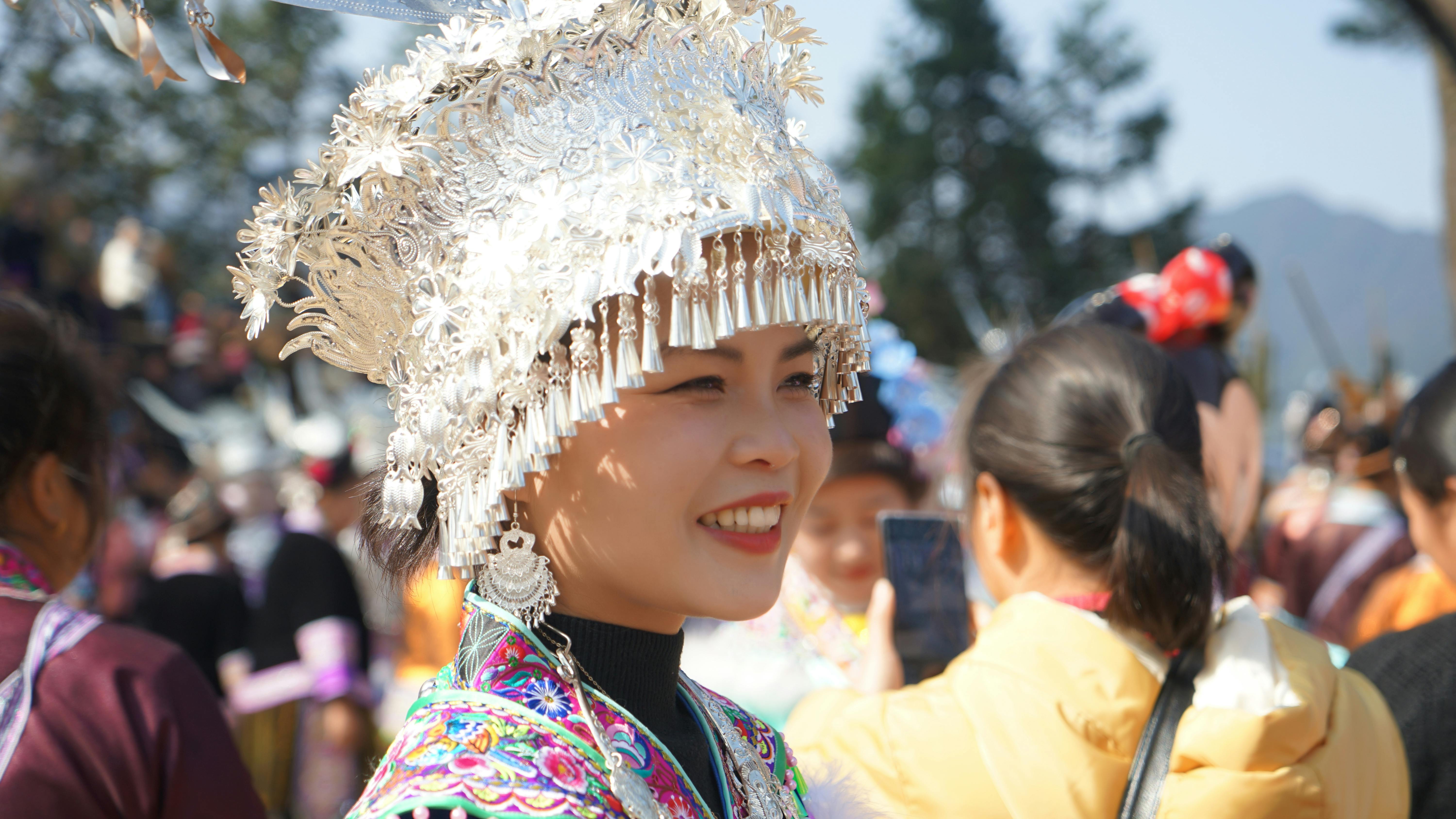 Traditional Miao Costume and Headpiece in Festival · Free Stock Photo