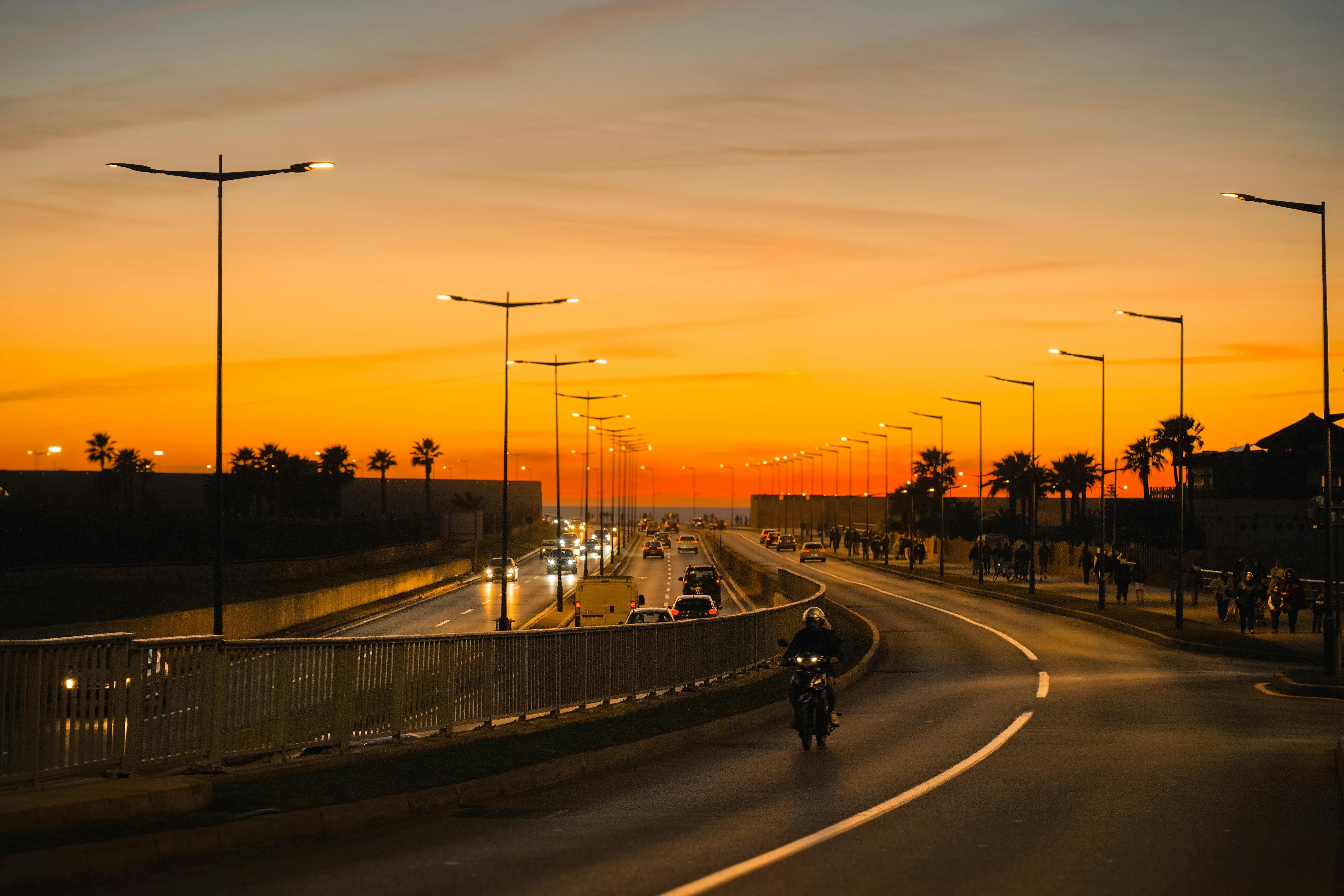 Rabat City Sunset with Traffic on Highway · Free Stock Photo