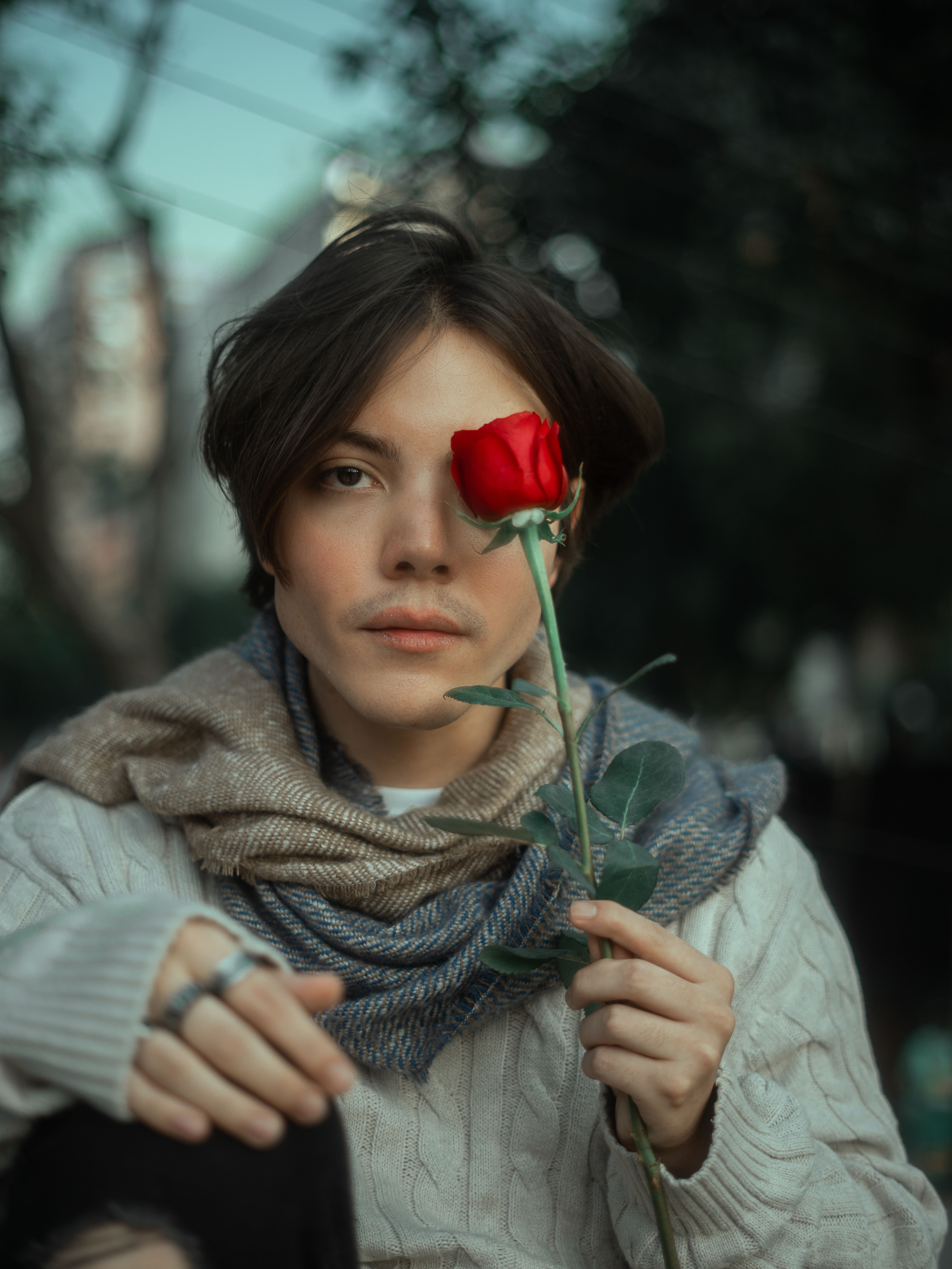 Romantic Portrait with Red Rose in Mexico City · Free Stock Photo