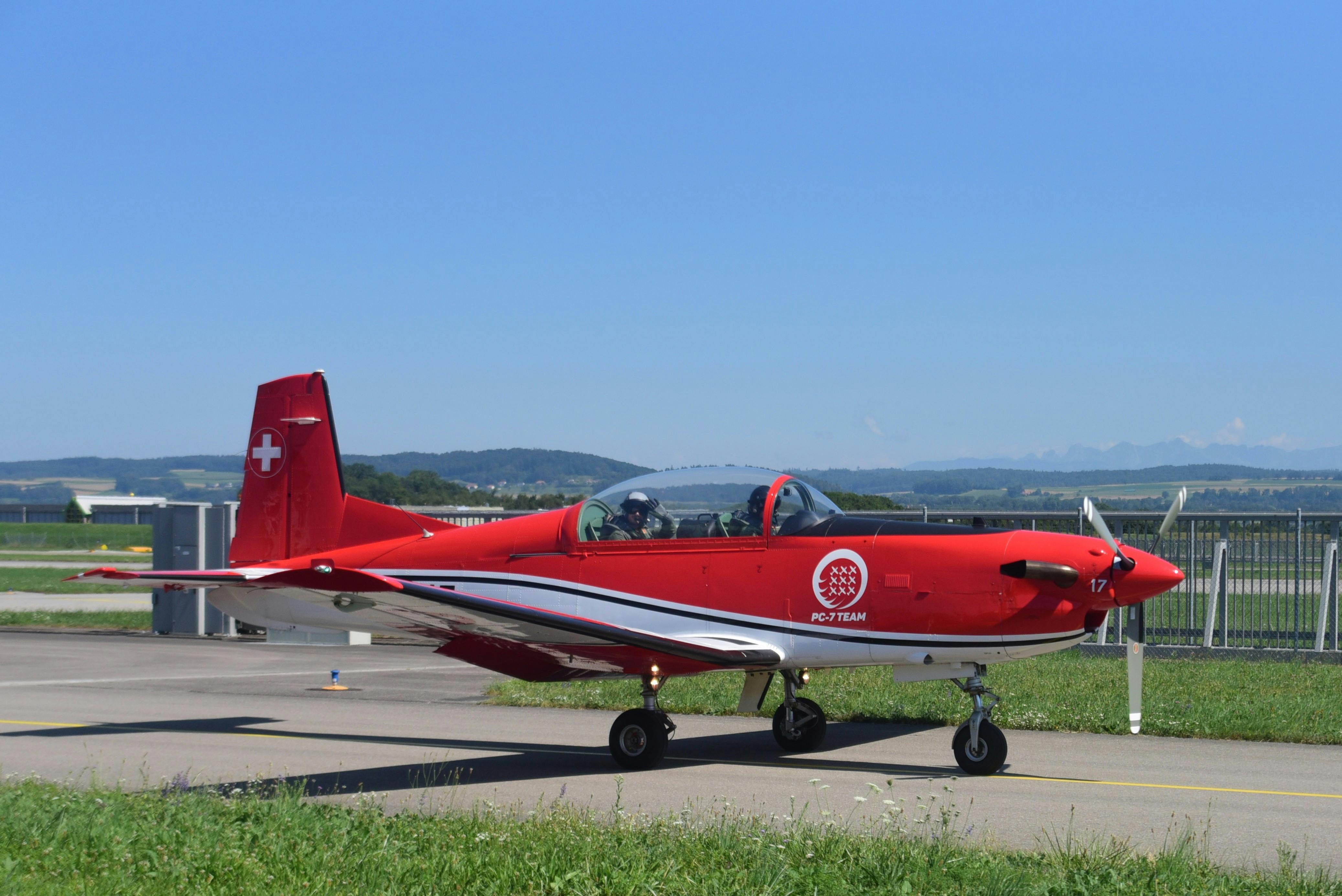 Swiss PC-7 Aircraft at Payerne Airbase · Free Stock Photo