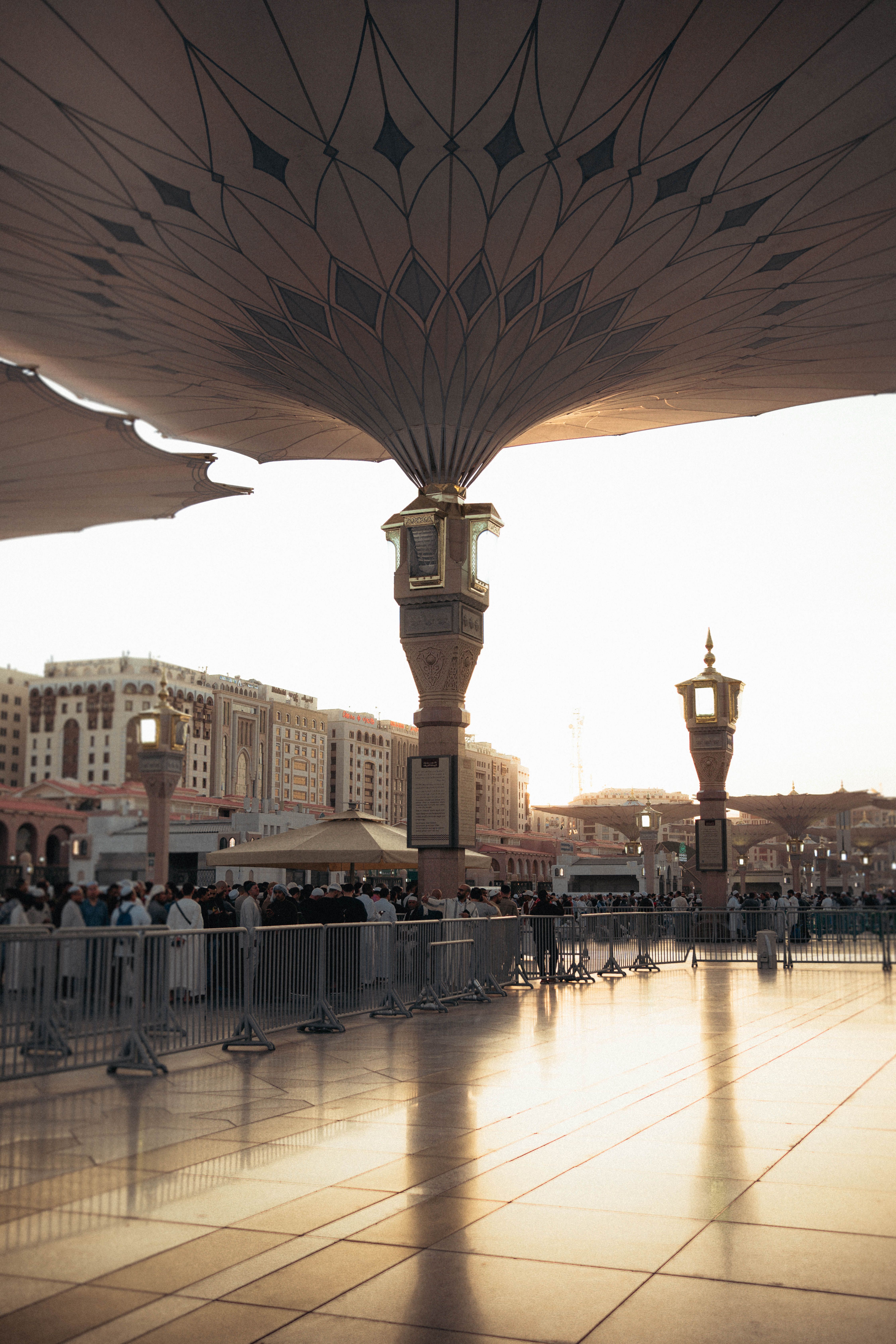 Grand Mosque Umbrella Canopy at Twilight · Free Stock Photo