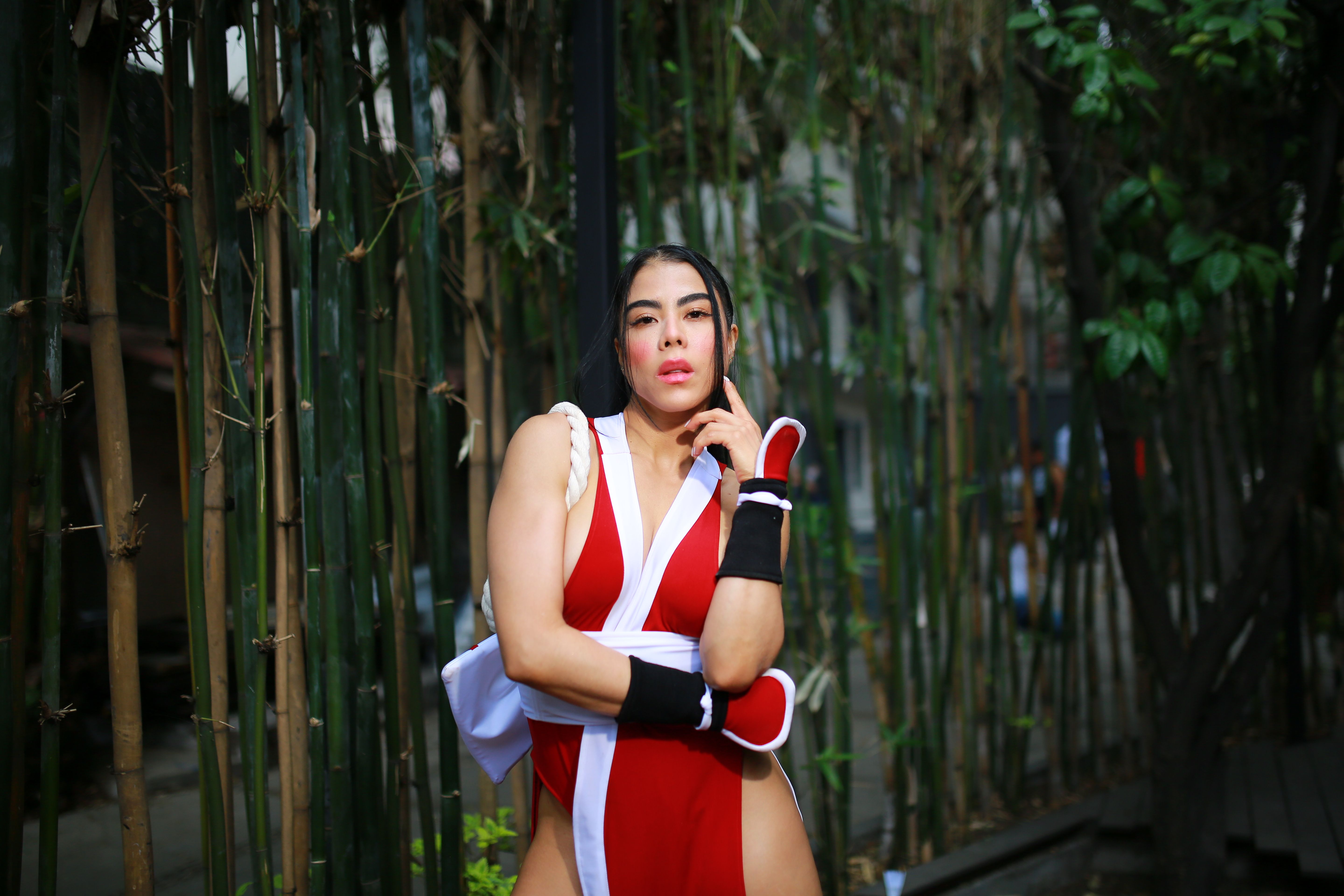 Female Warrior Cosplay in Bamboo Setting · Free Stock Photo