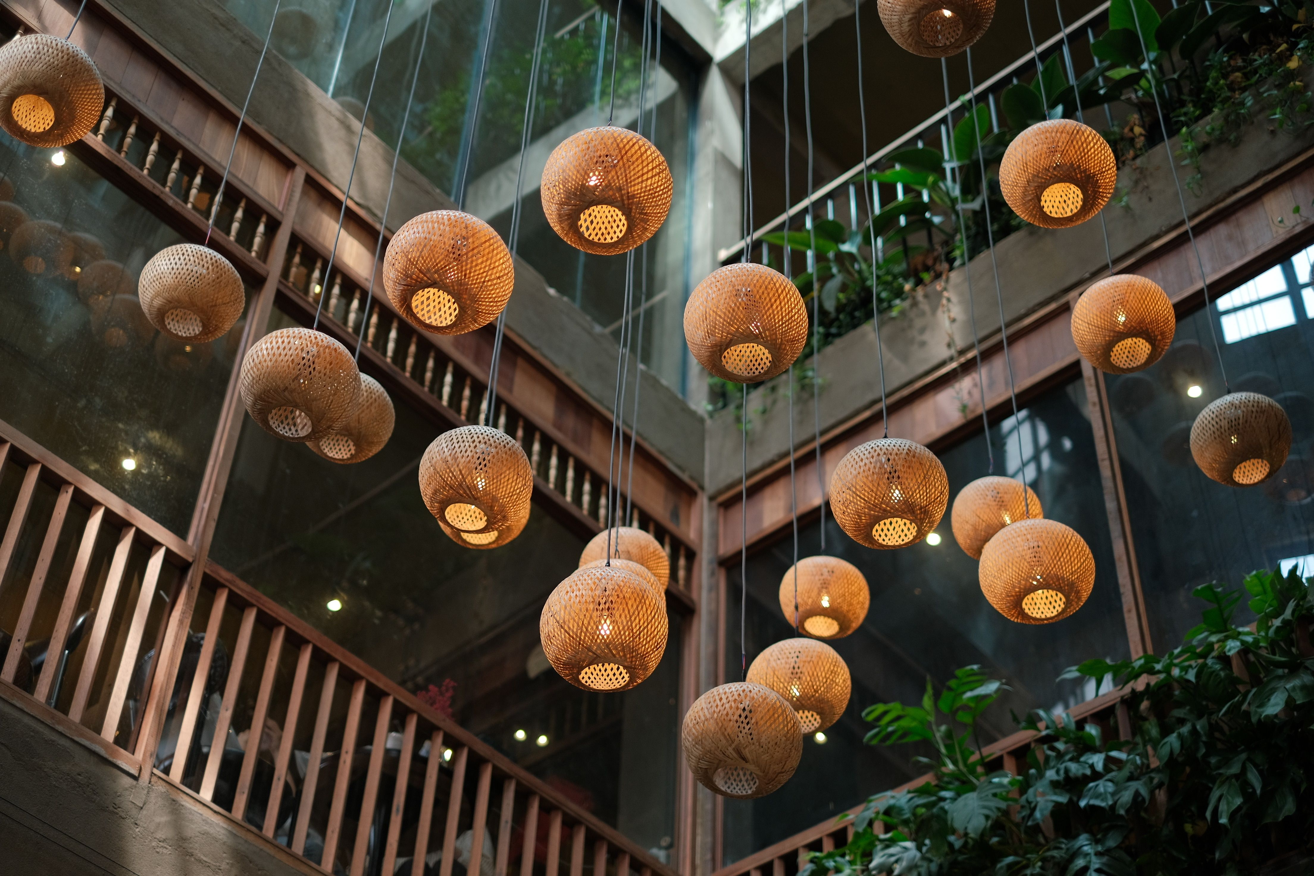 Stylish Indoor Hanging Lanterns in Modern Cafe · Free Stock Photo