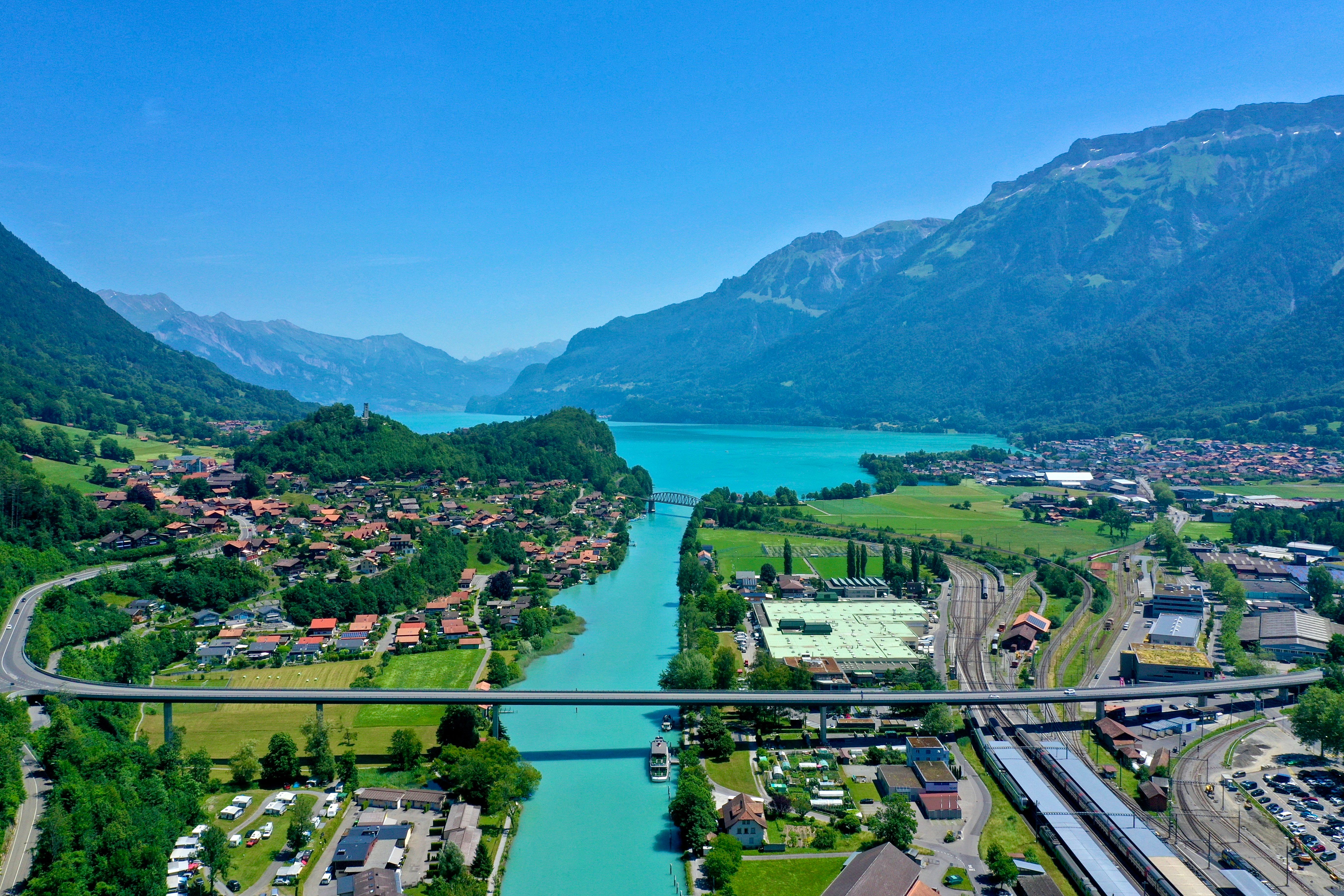 Aerial View of Brienz, Switzerland with Blue Lake · Free Stock Photo