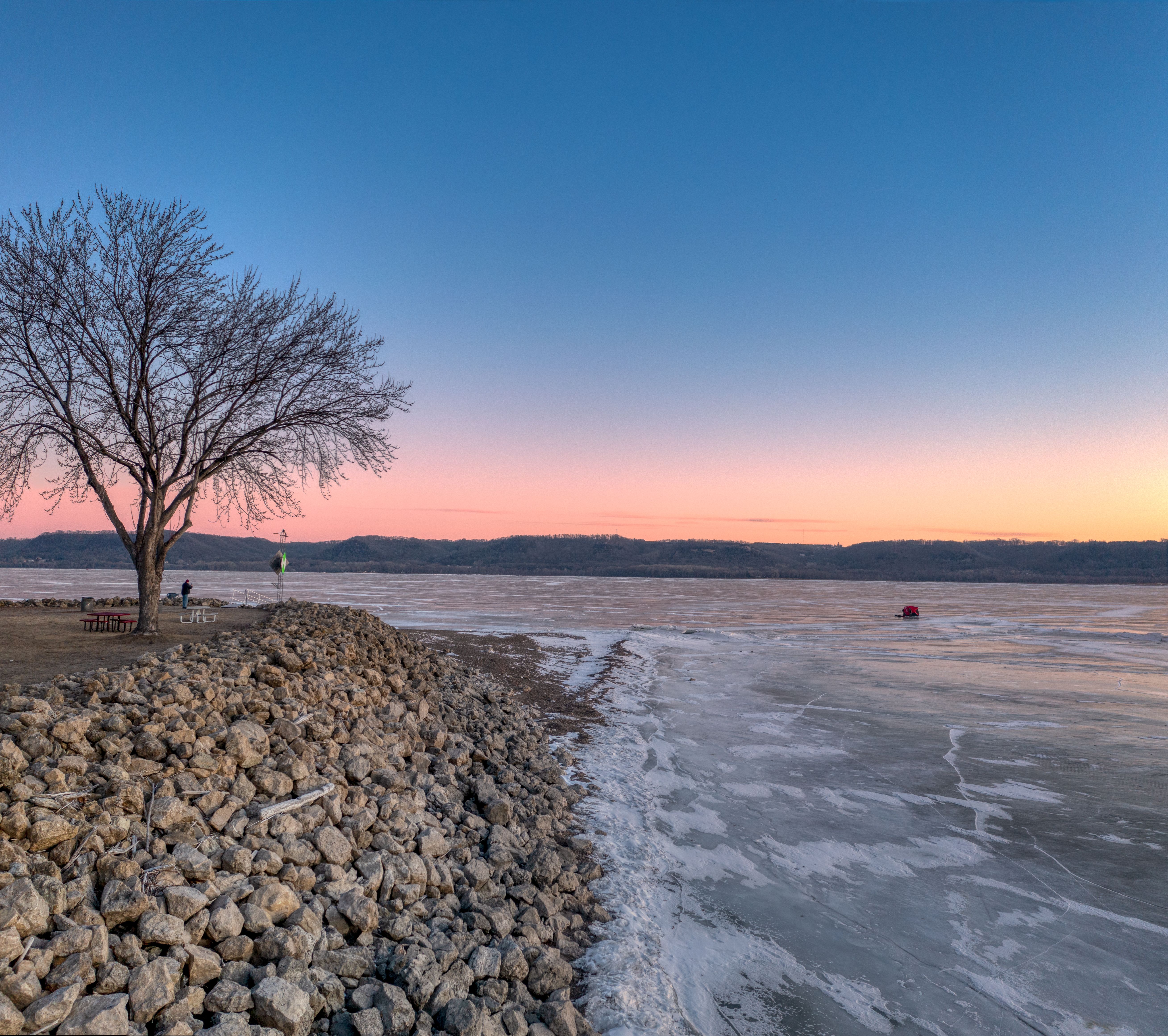 Sunset View Across Frozen Lake City, Minnesota · Free Stock Photo