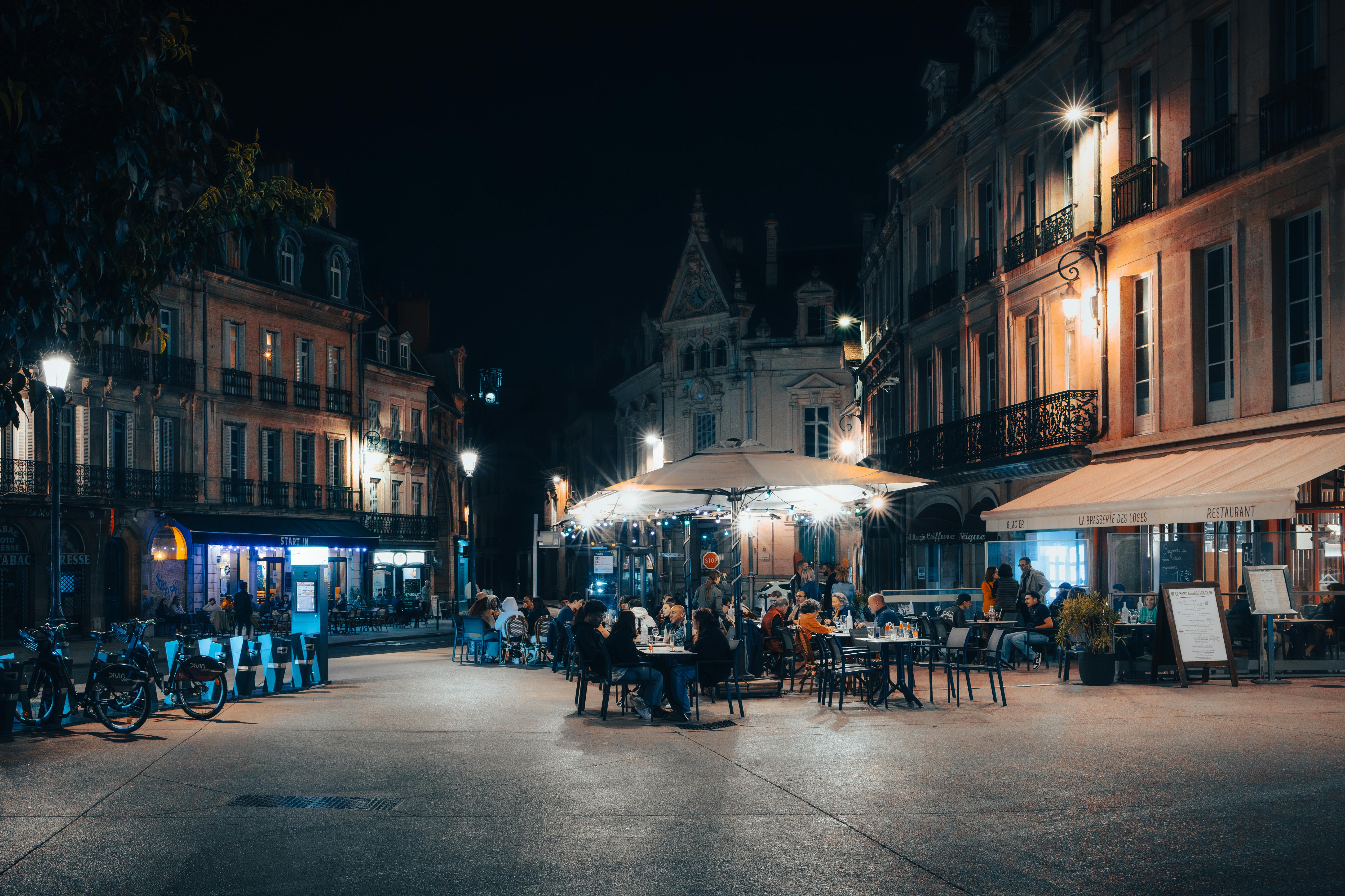 Charming Night Scene at Dijon Street Café · Free Stock Photo