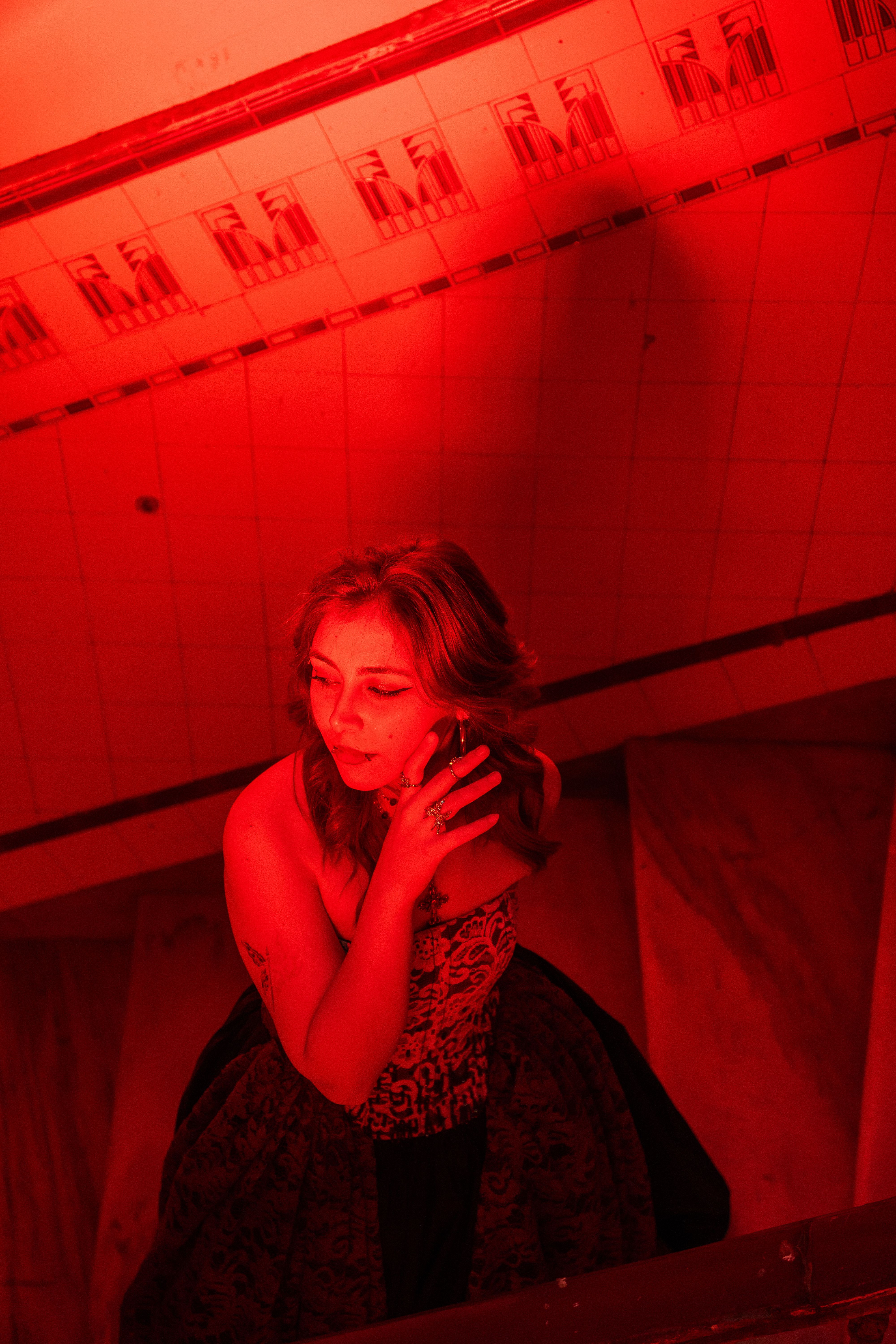 Moody Portrait of Woman in Red Light · Free Stock Photo
