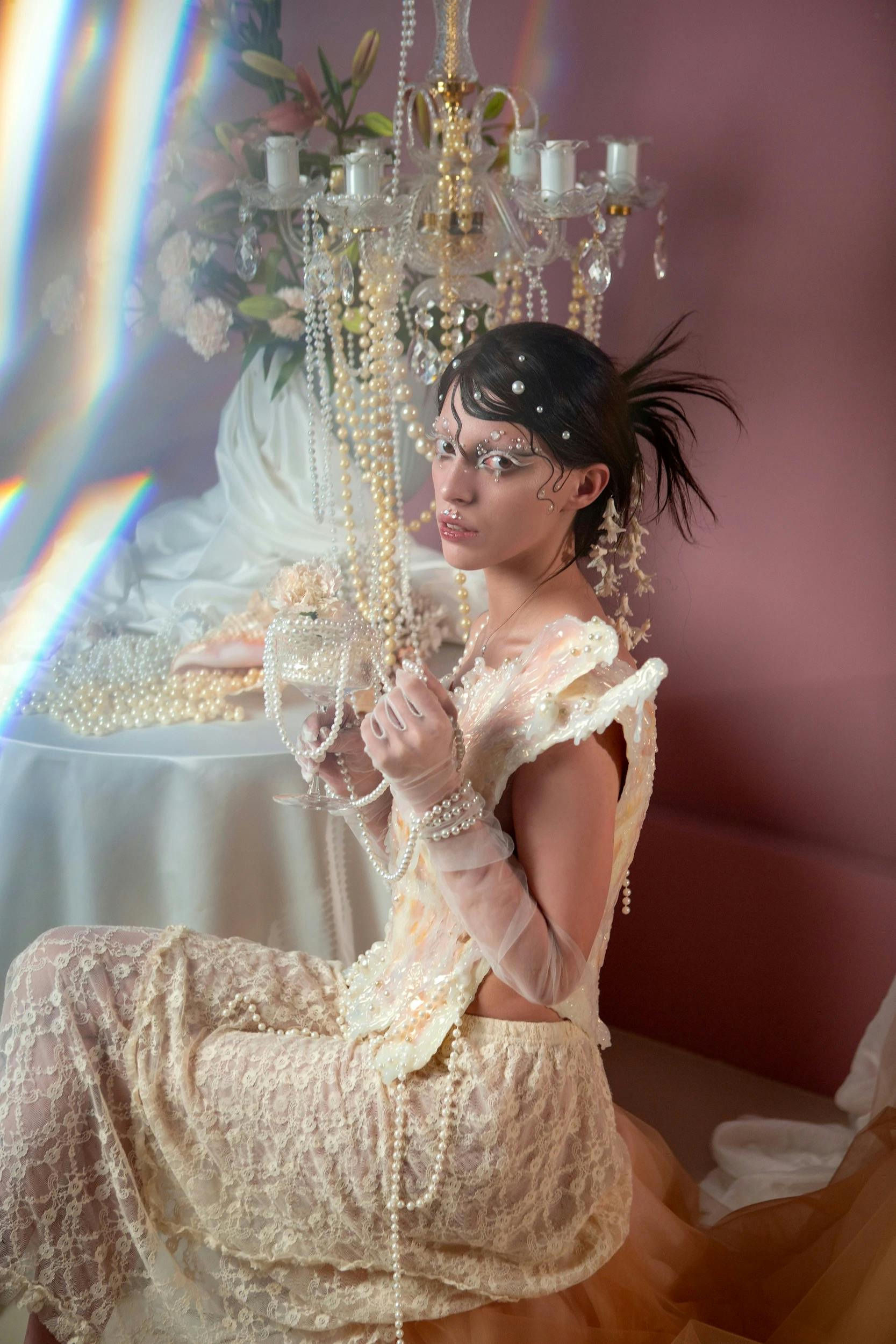 Elegant Woman in Vintage Lace with Pearls · Free Stock Photo