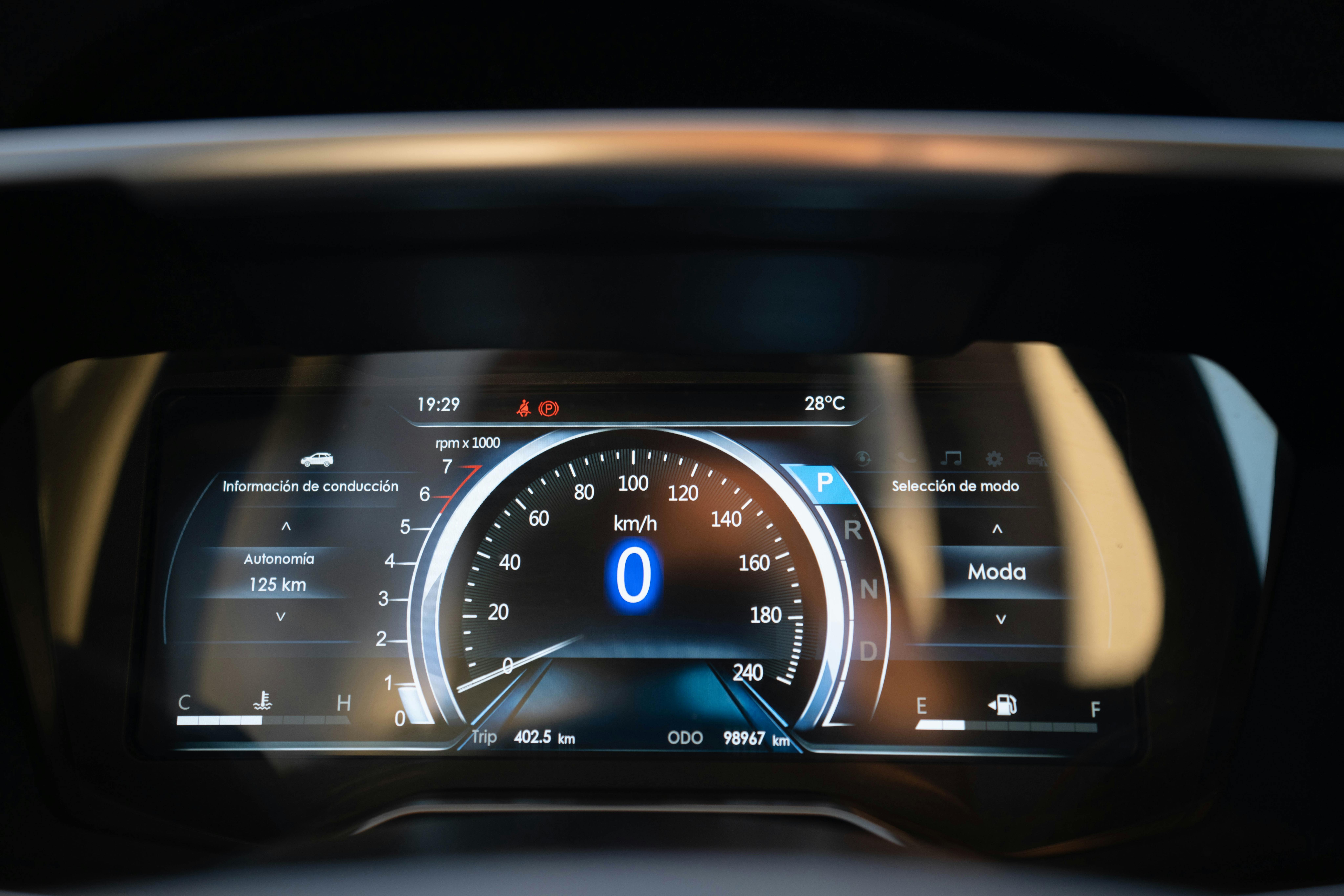 Digital Car Dashboard Showing Speedometer Zero · Free Stock Photo