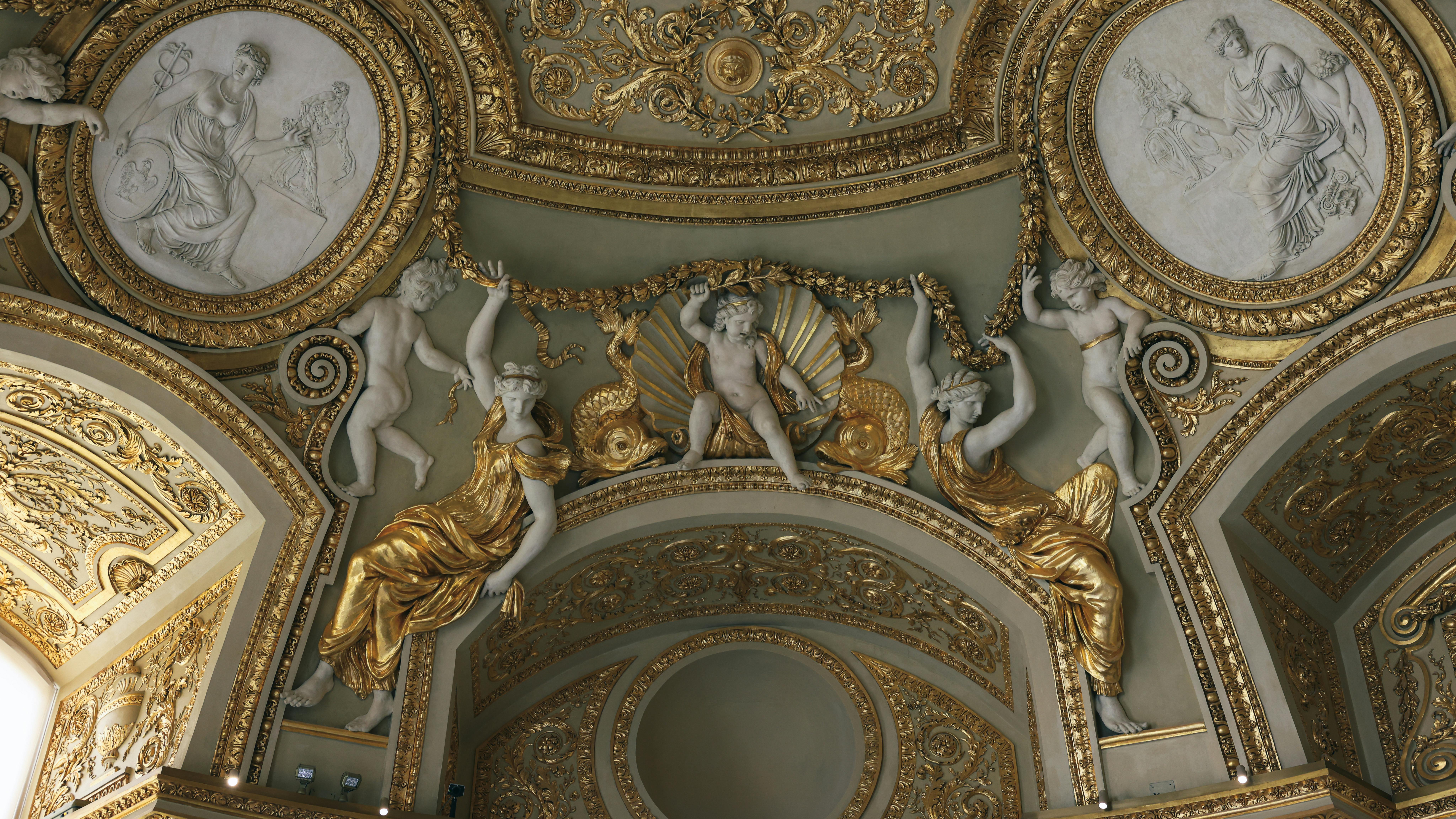 Ornate Ceiling at Louvre Museum, Paris · Free Stock Photo