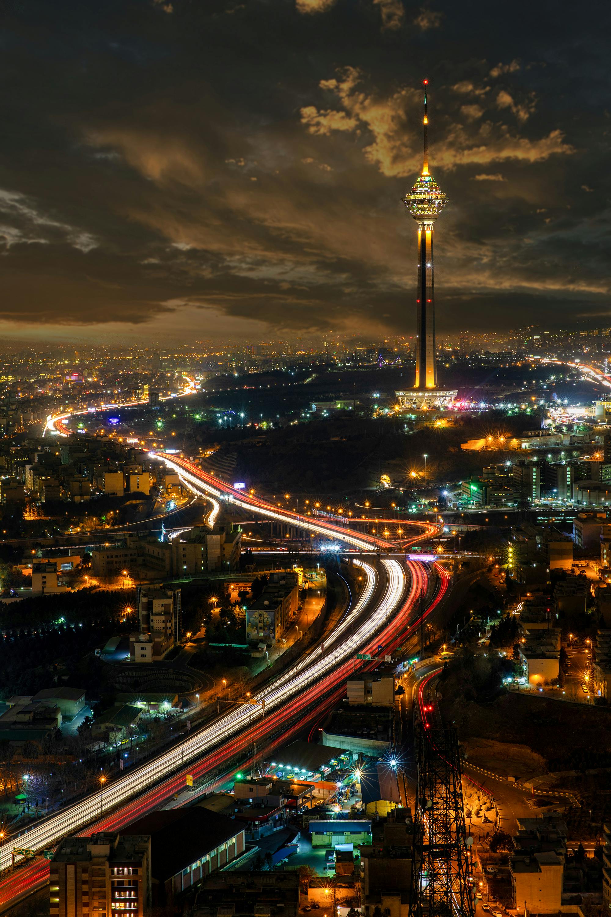 Vibrant Night View of Milad Tower, Tehran · Free Stock Photo