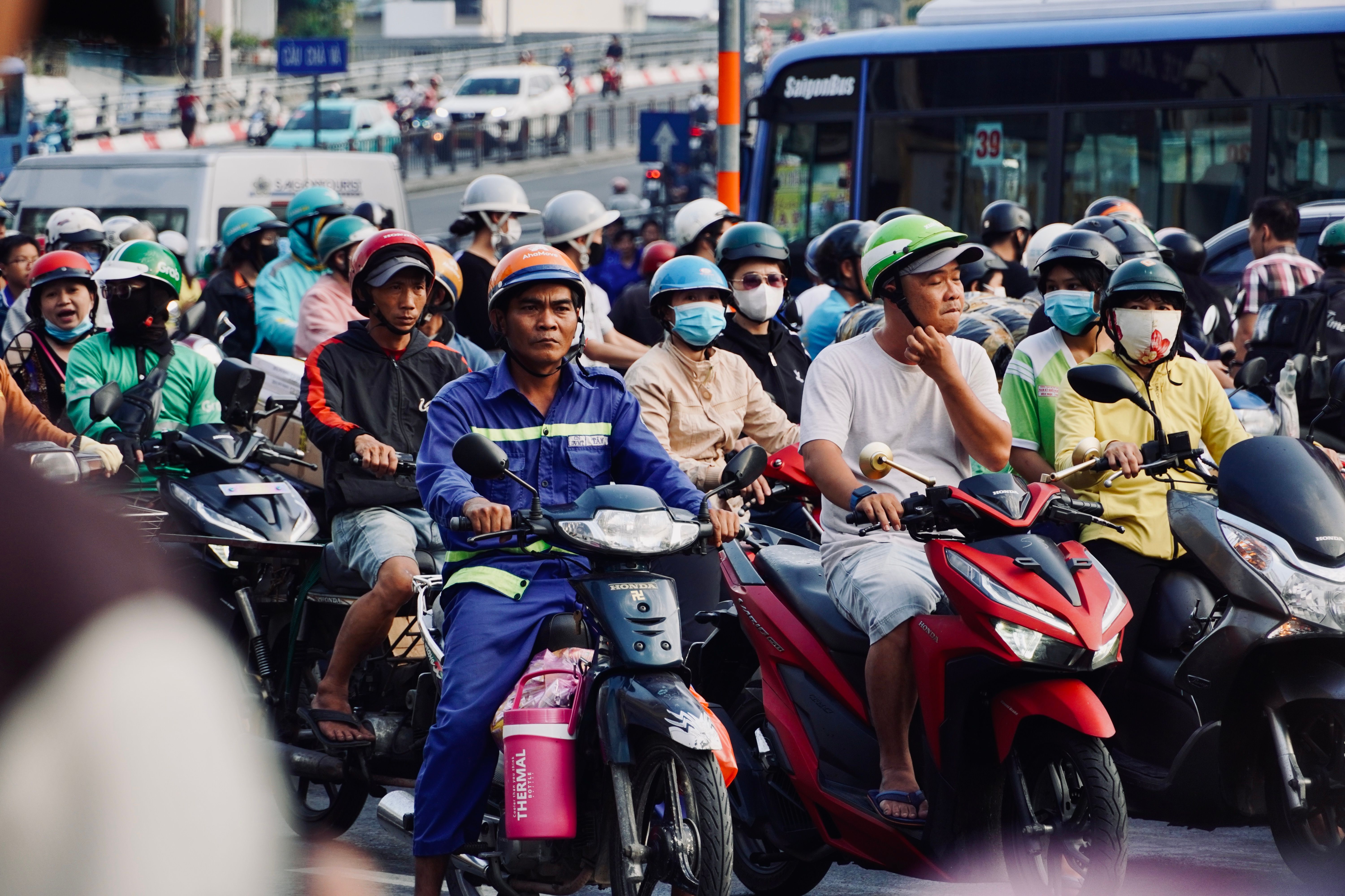 Busy Urban Street with Motorbike Traffic Jam · Free Stock Photo