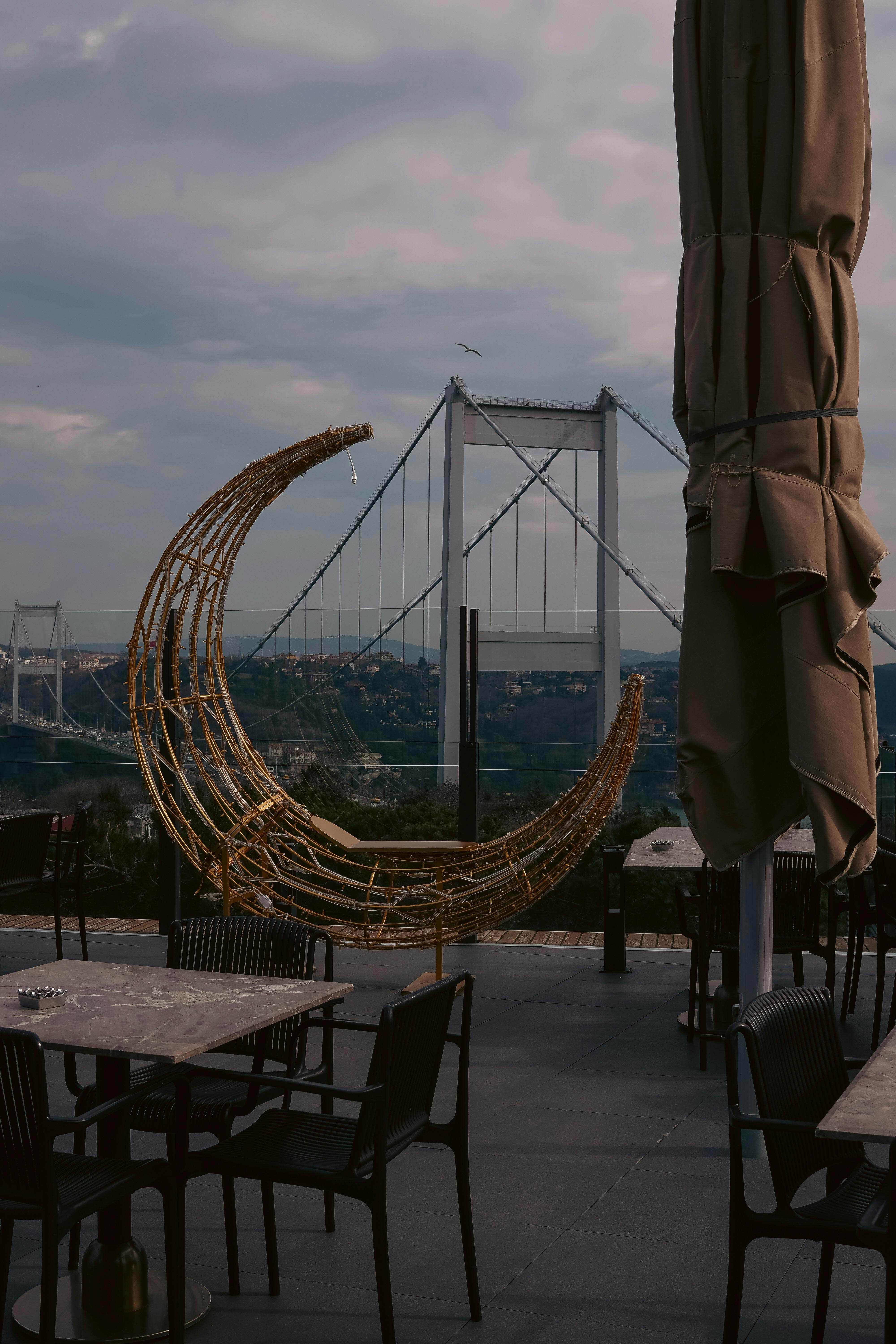 Stylish Rooftop Cafe with Bosphorus Bridge View · Free Stock Photo