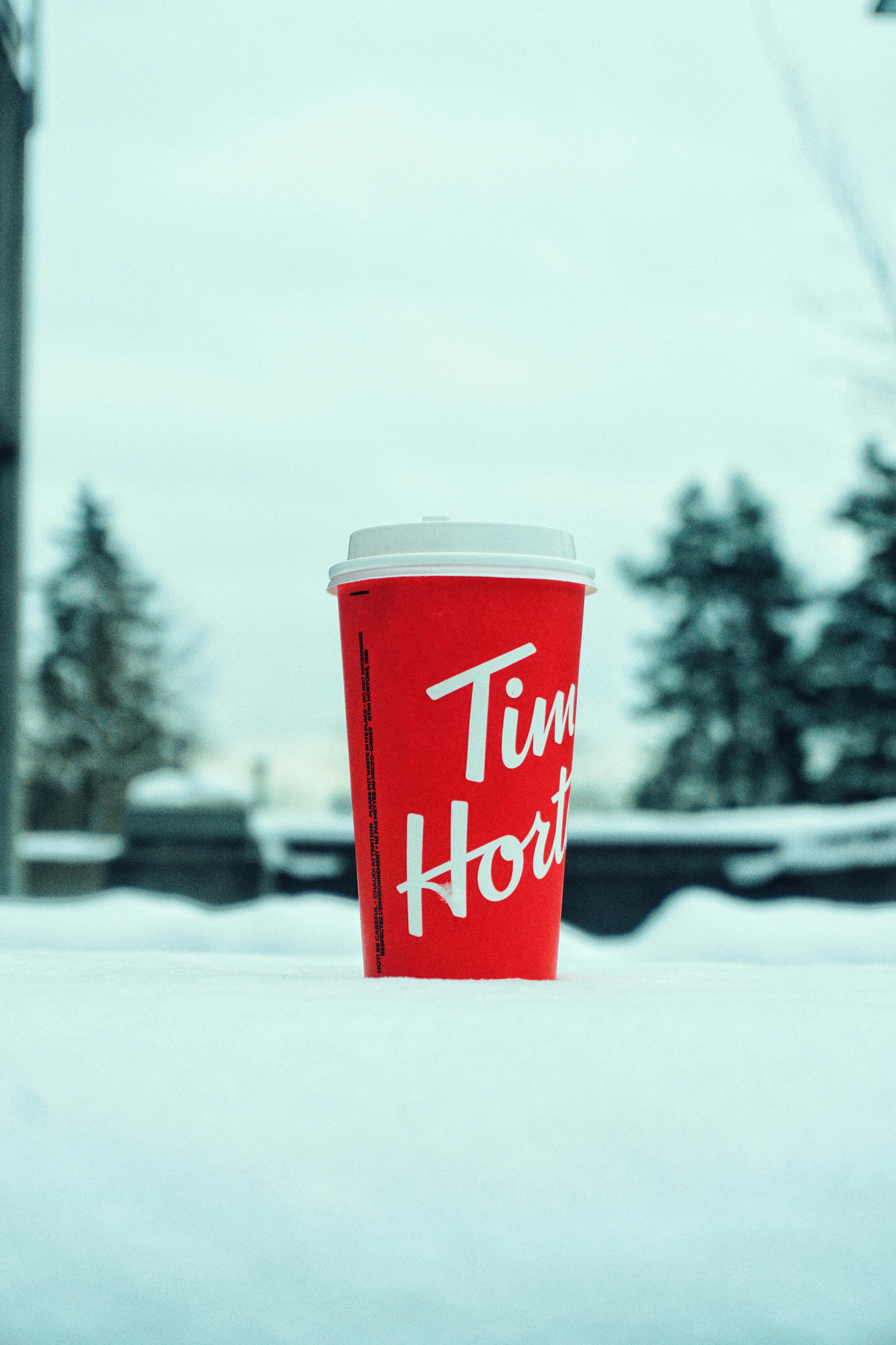 Tim Hortons Cup in Snowy Vancouver Landscape · Free Stock Photo