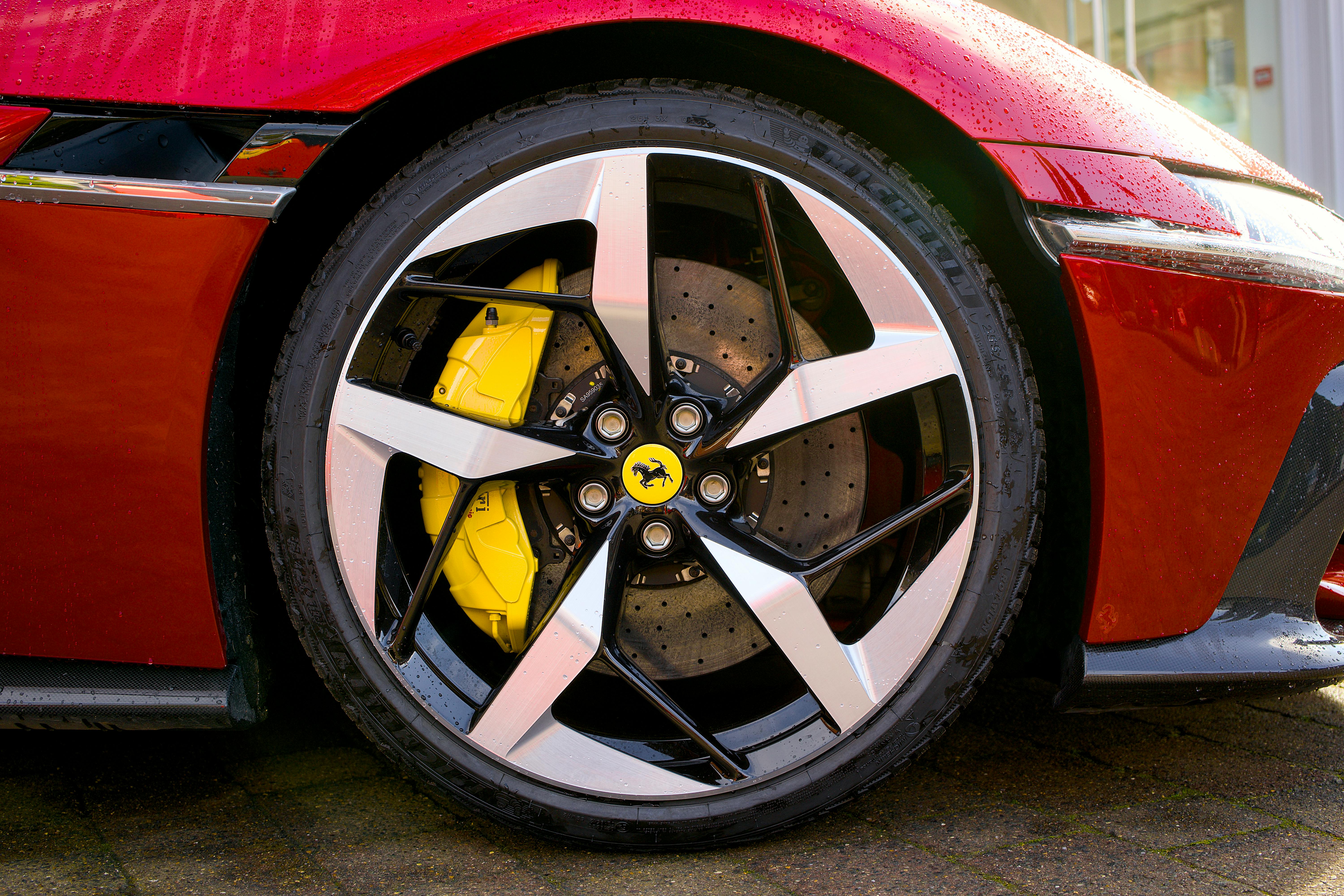 Close-Up of a Red Sports Car Wheel with Yellow Brake Calipers · Free ...