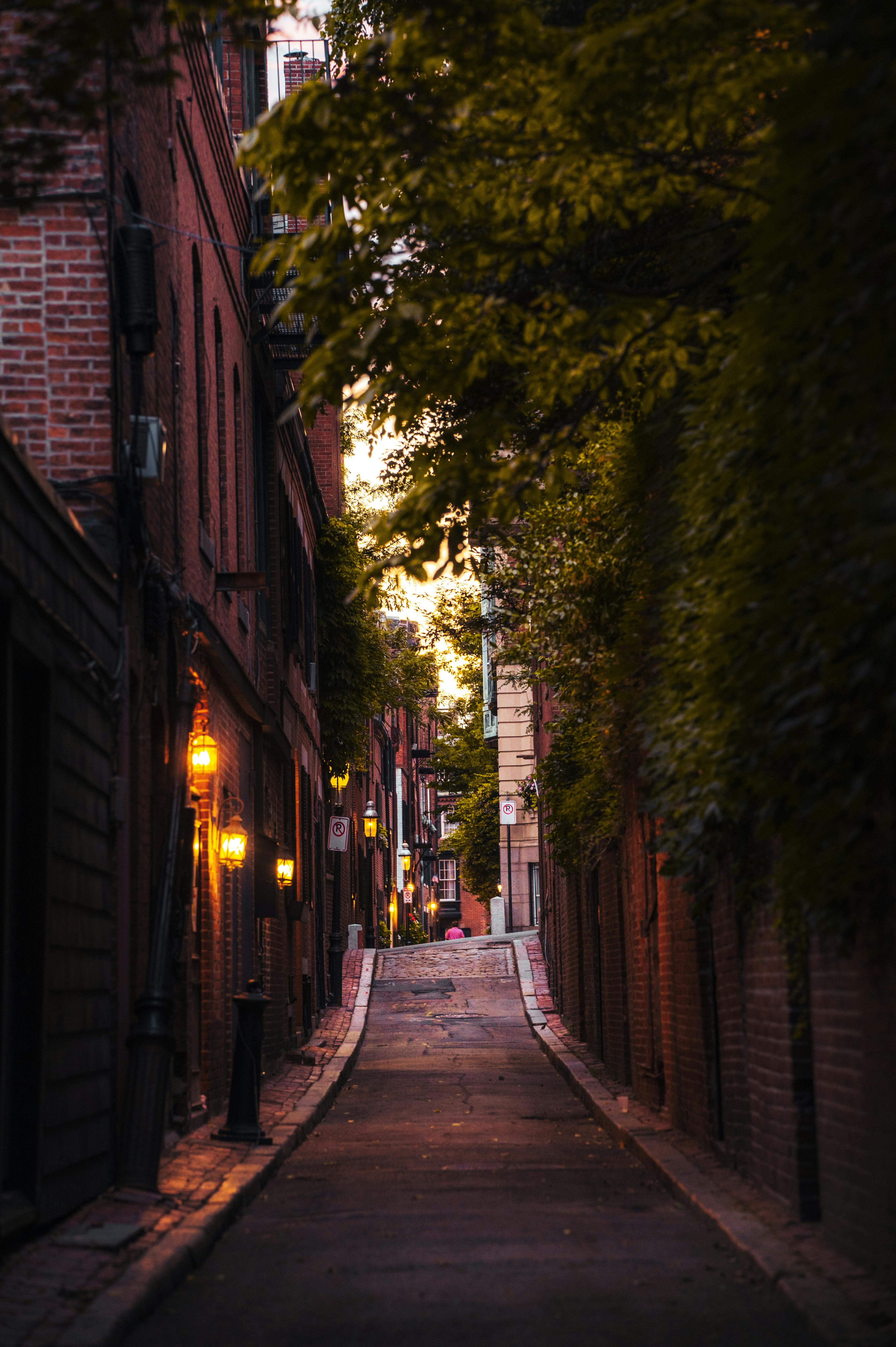 Picturesque Boston Alleyway at Sunset · Free Stock Photo