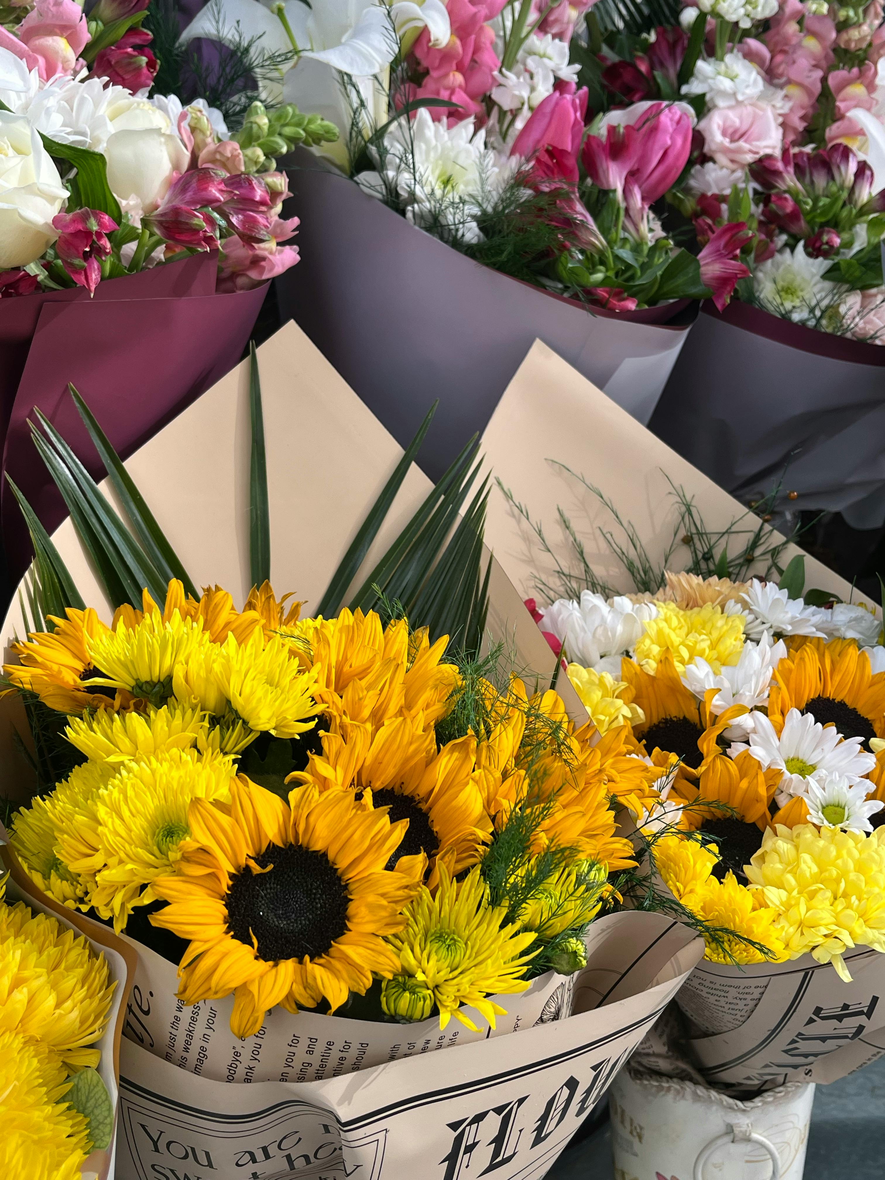 Colorful Flower Bouquets with Sunflowers · Free Stock Photo