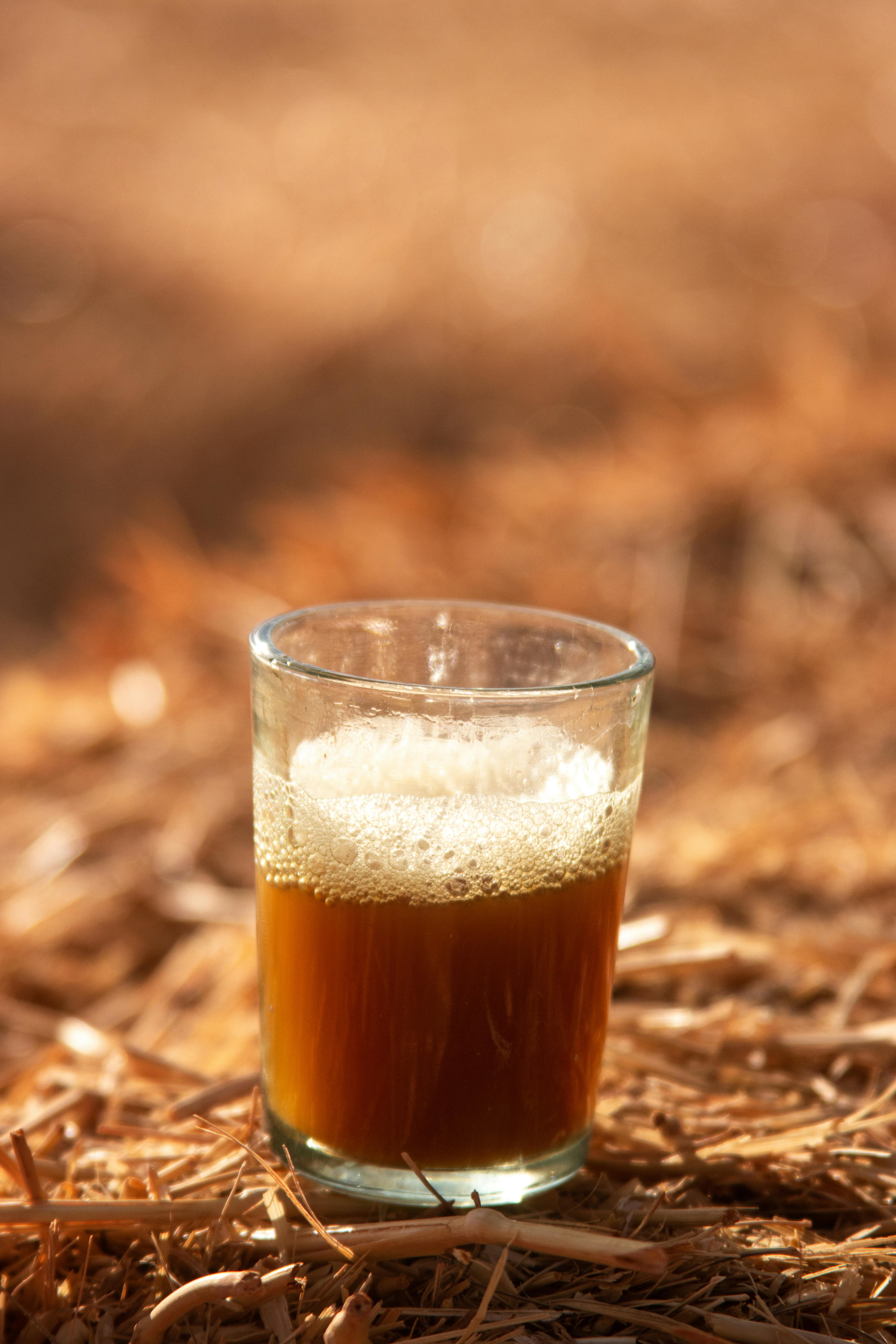 Rustic Glass of Herbal Tea on Straw · Free Stock Photo