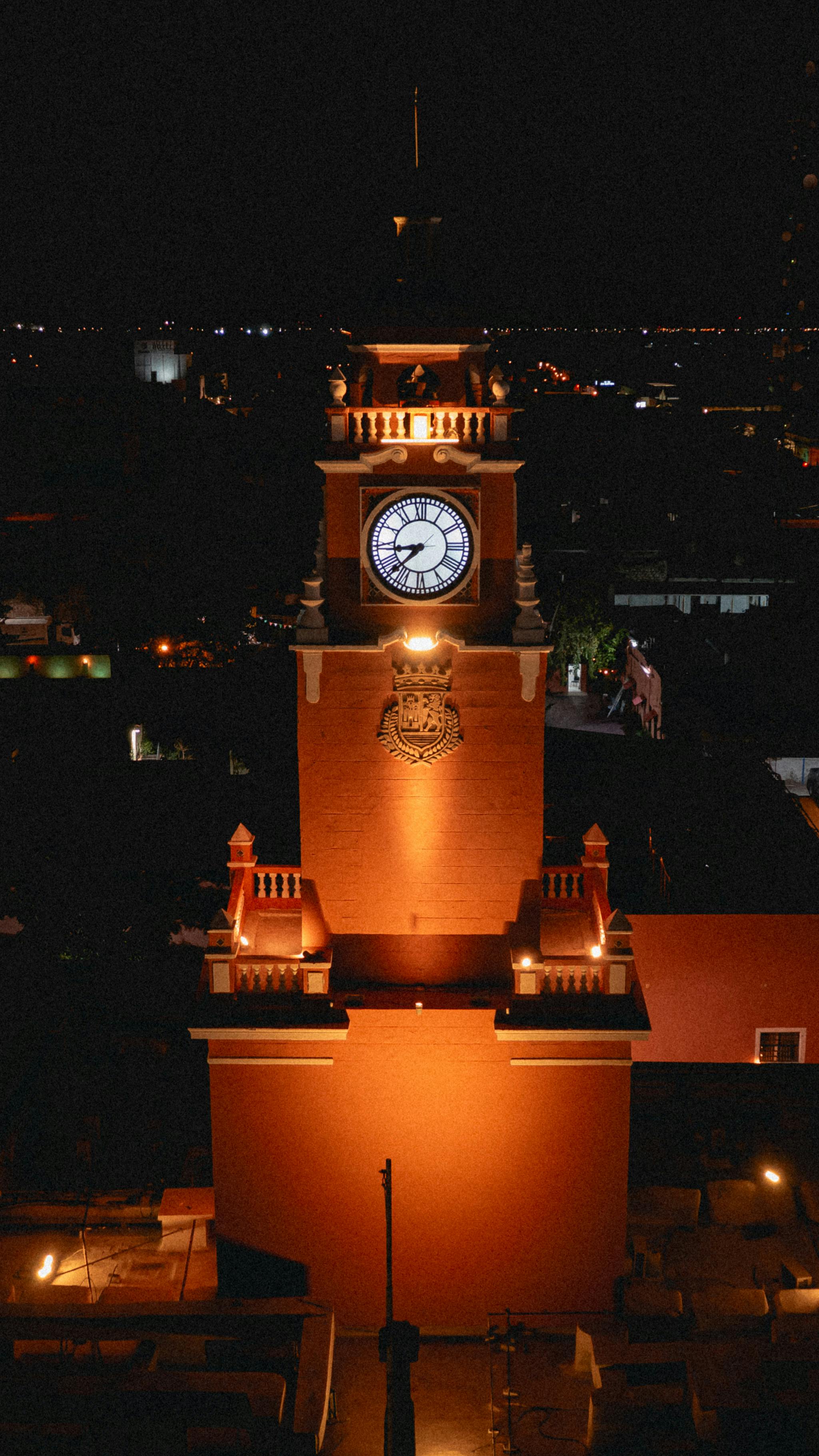 Aerial Night View of Mérida Clock Tower · Free Stock Photo