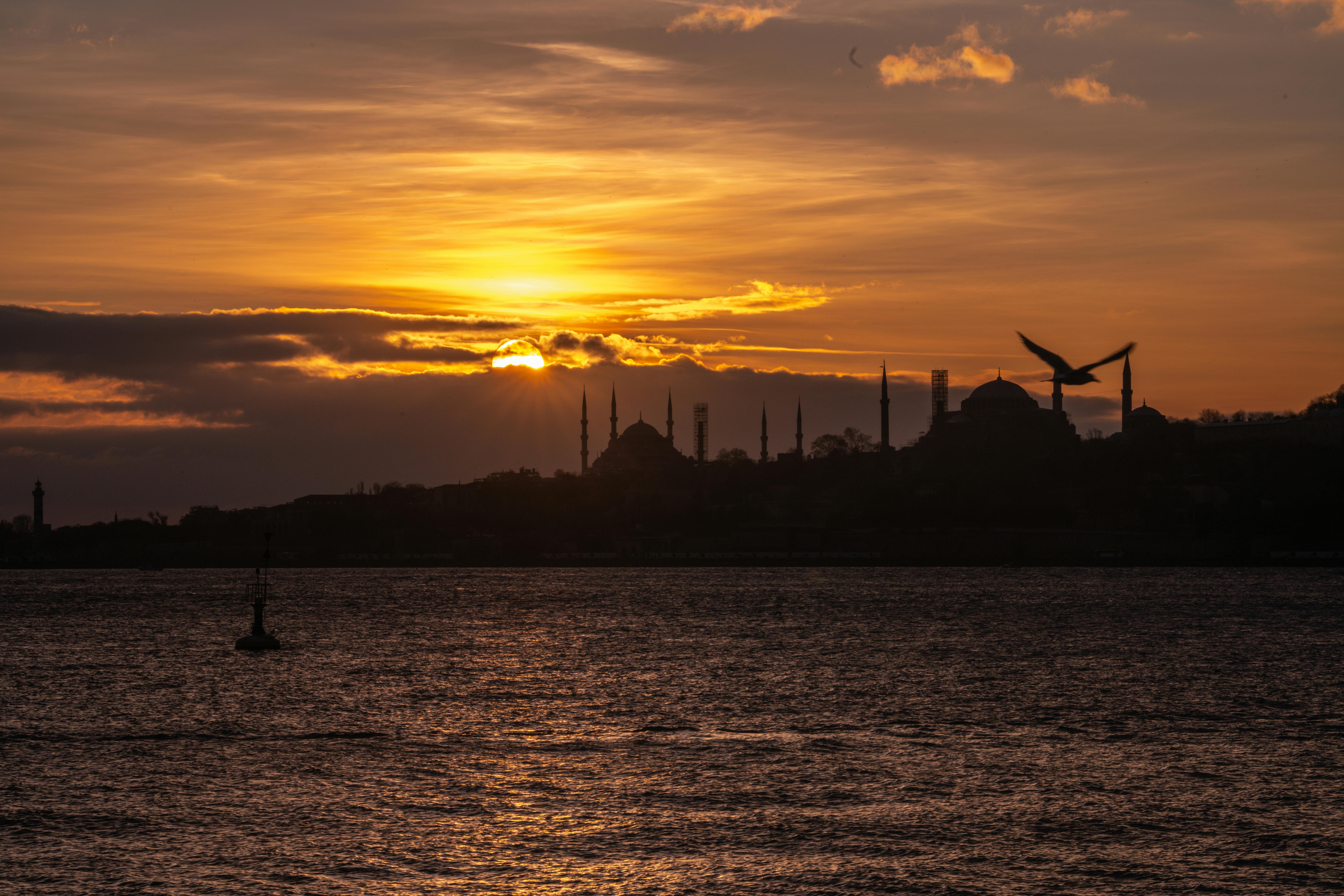 Istanbul Skyline Silhouette at Golden Sunset · Free Stock Photo