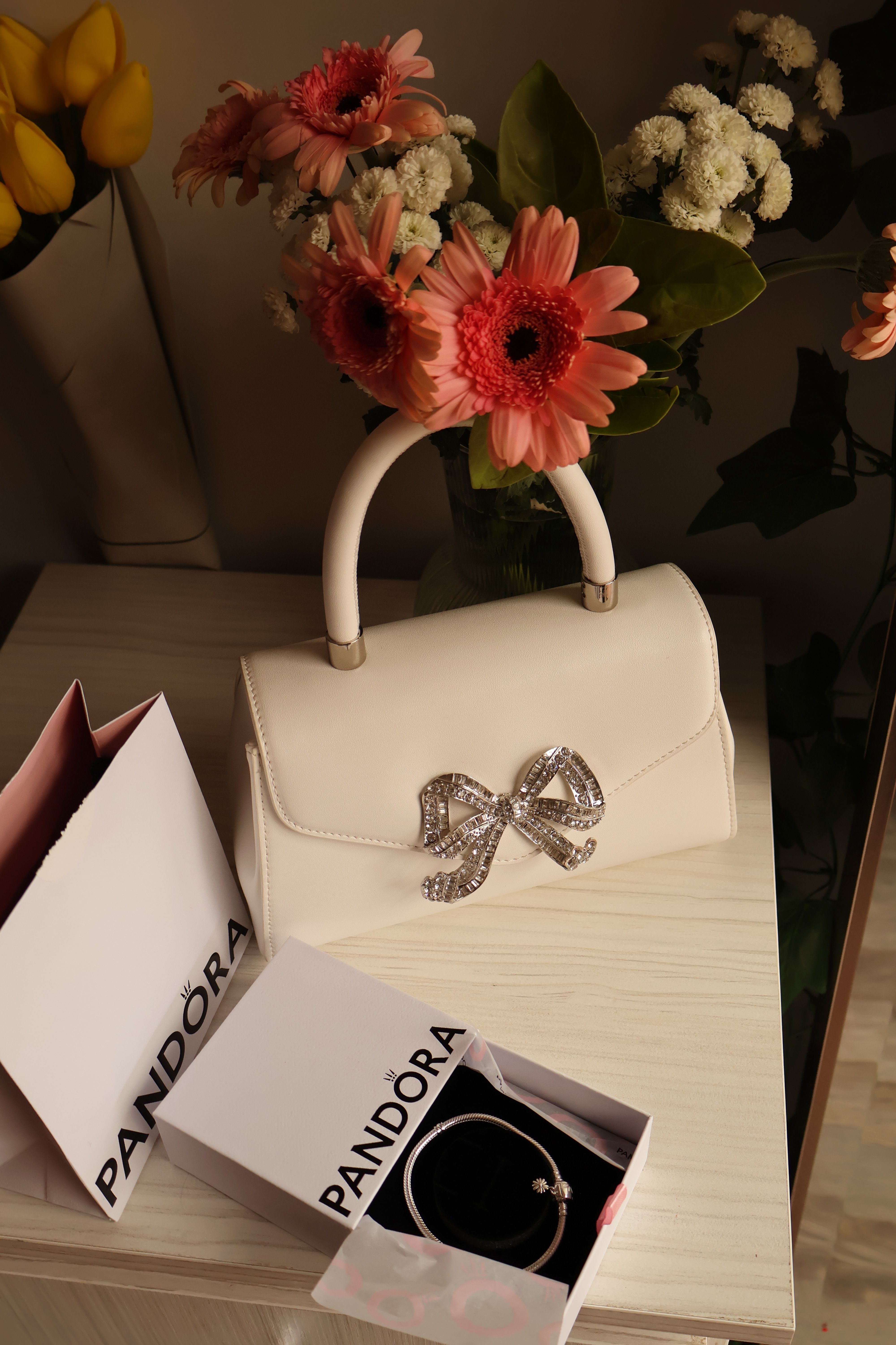 Elegant Handbag with Pandora Jewelry Display · Free Stock Photo