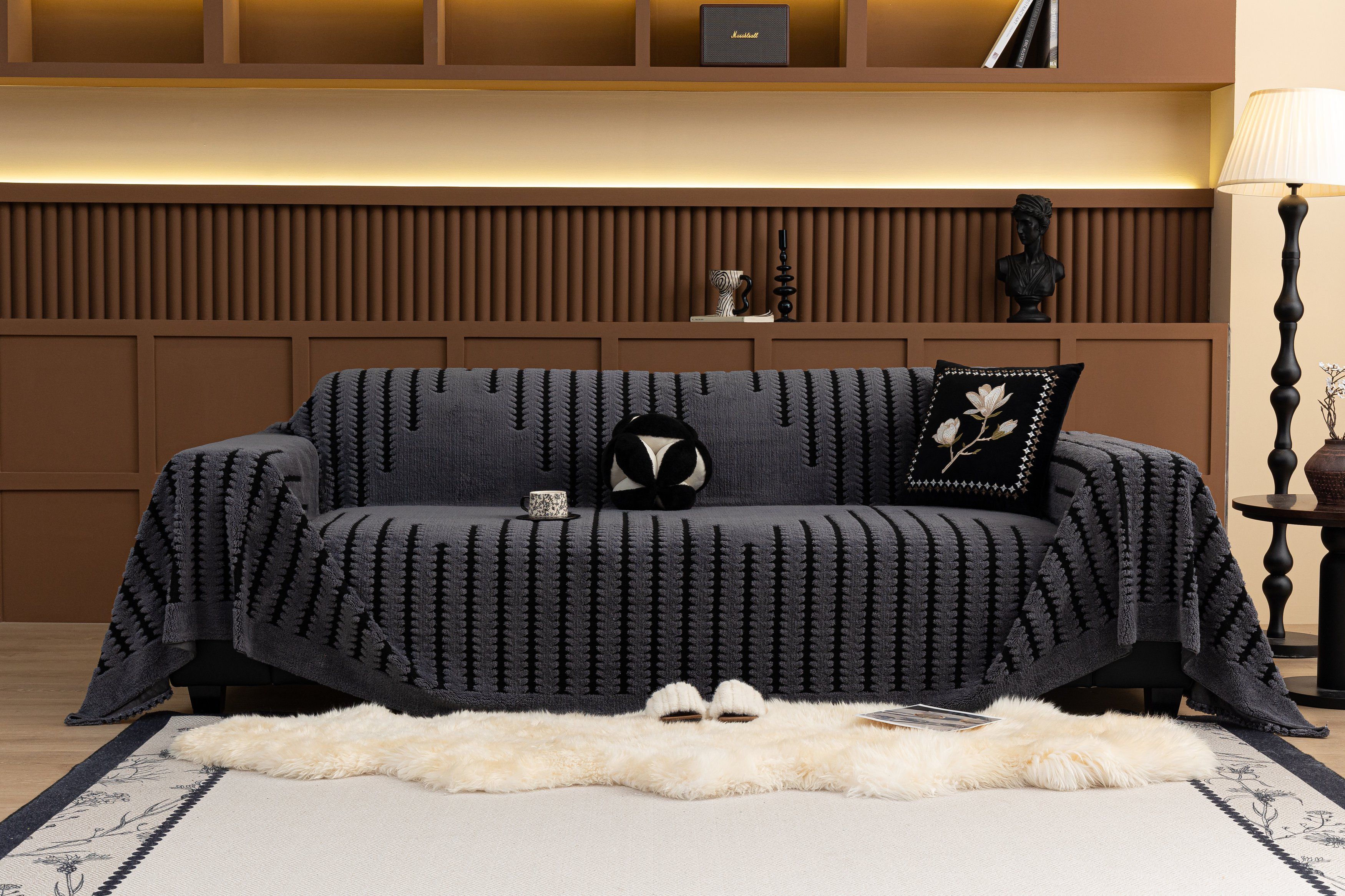 Stylish Living Room with Modern Sofa Cover · Free Stock Photo