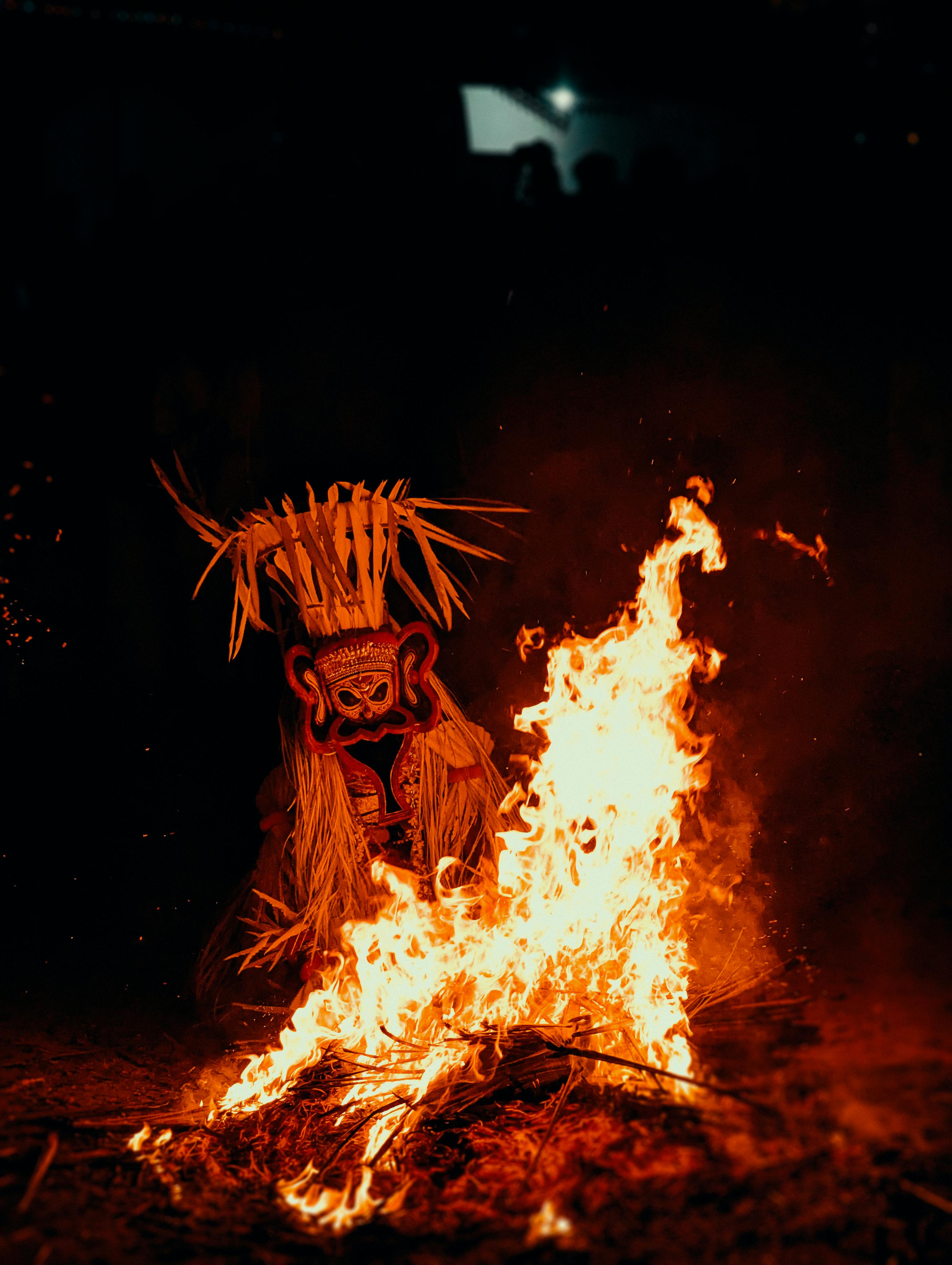 Traditional Theyyam Ritual by Night Fire · Free Stock Photo