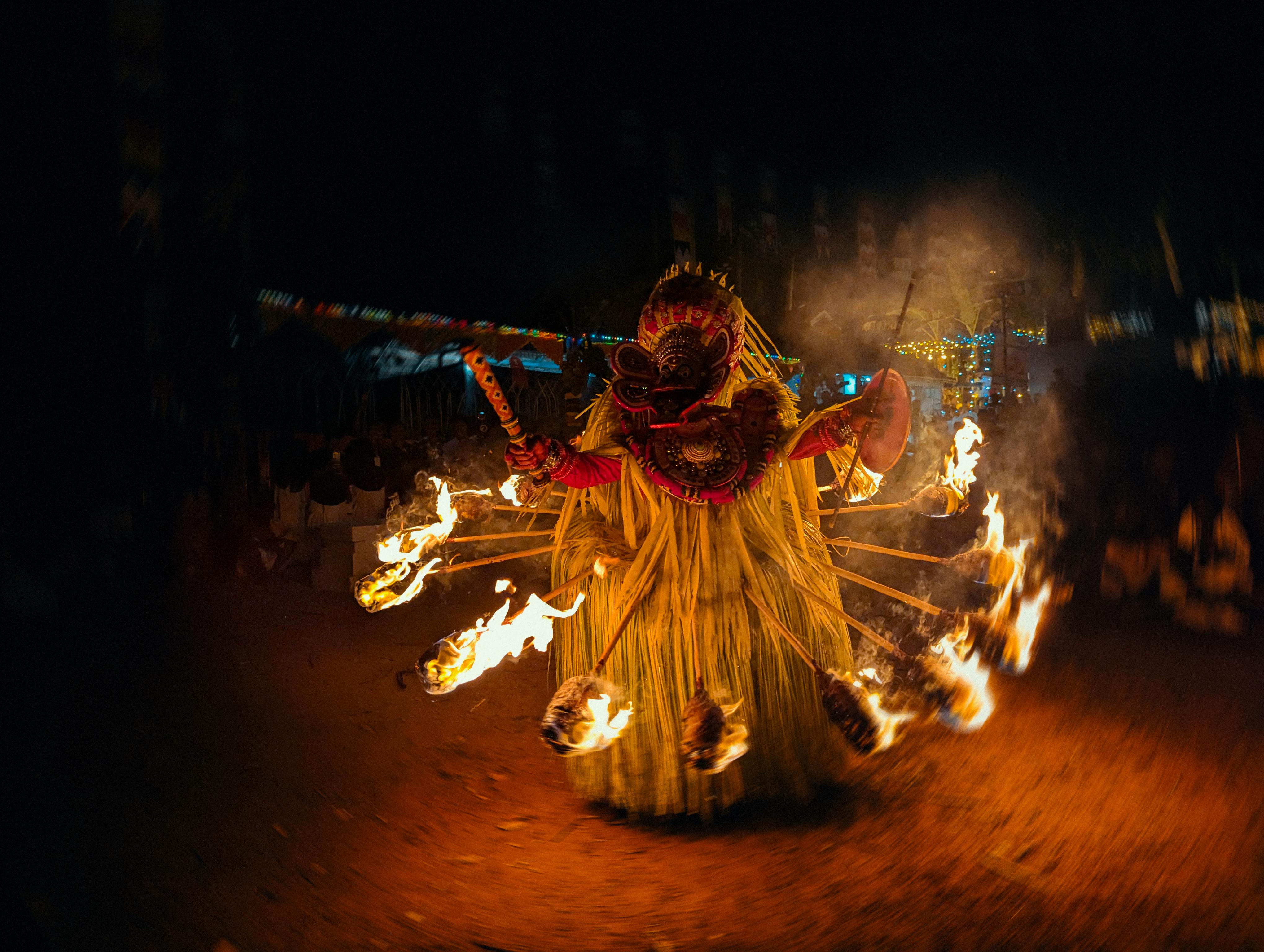 Traditional Theyyam Performance with Fire in Kerala · Free Stock Photo