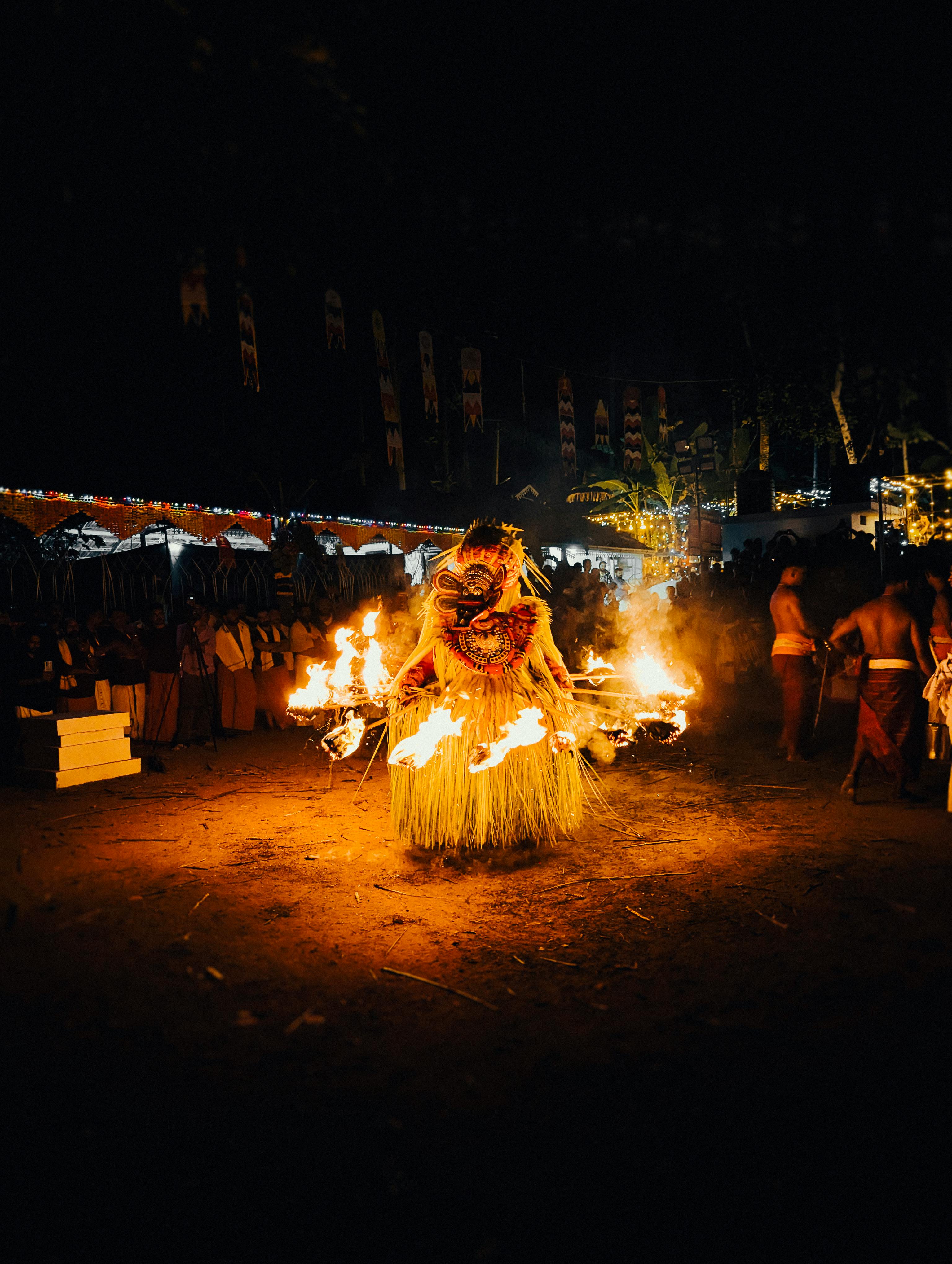 Traditional Fire Dance Performance at Night Festival · Free Stock Photo