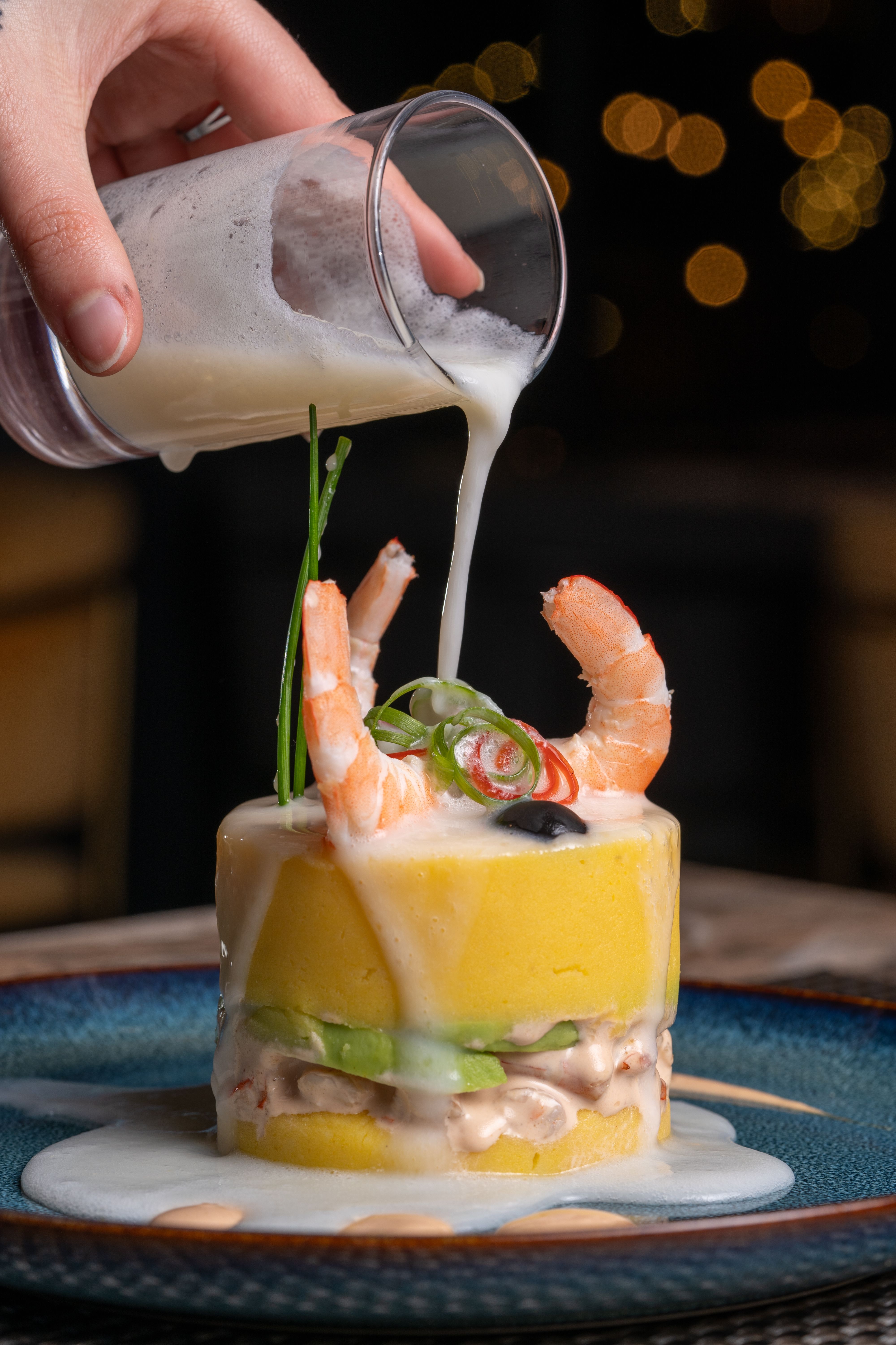 Gourmet Peruvian Causa with Shrimp and Sauce · Free Stock Photo