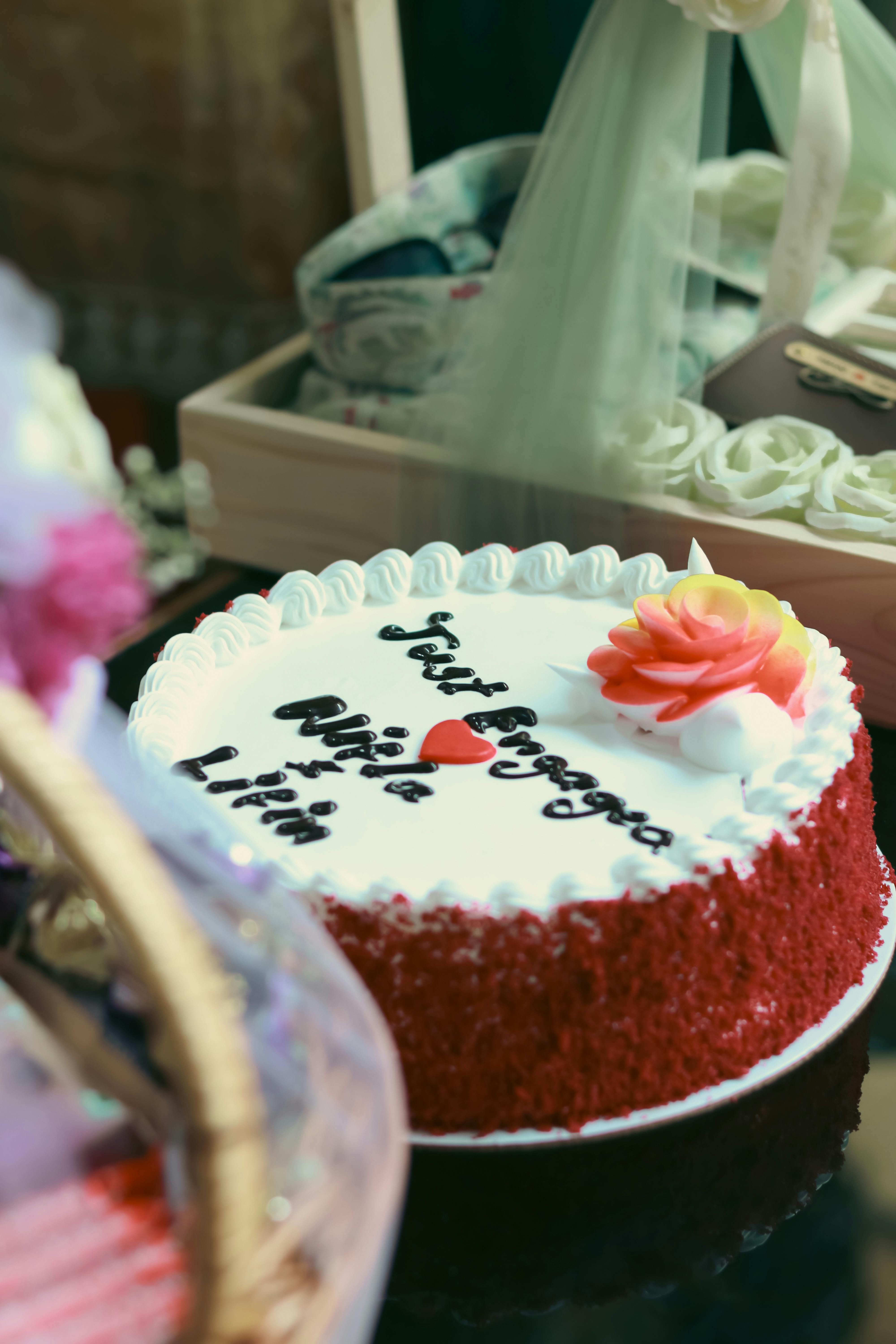 Red Velvet Engagement Cake with Personalized Message · Free Stock Photo