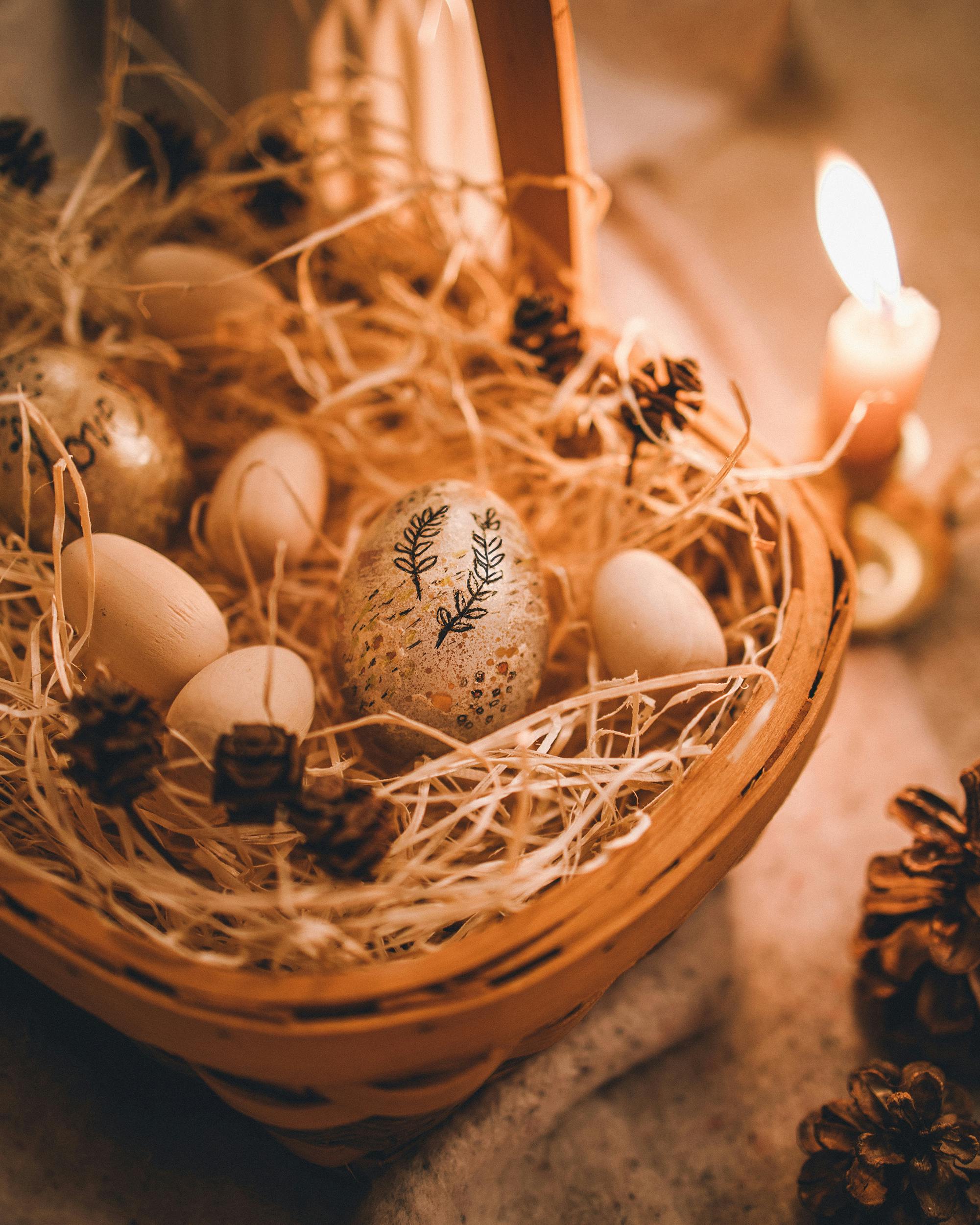 Rustic Boho Easter Basket with Candlelight · Free Stock Photo