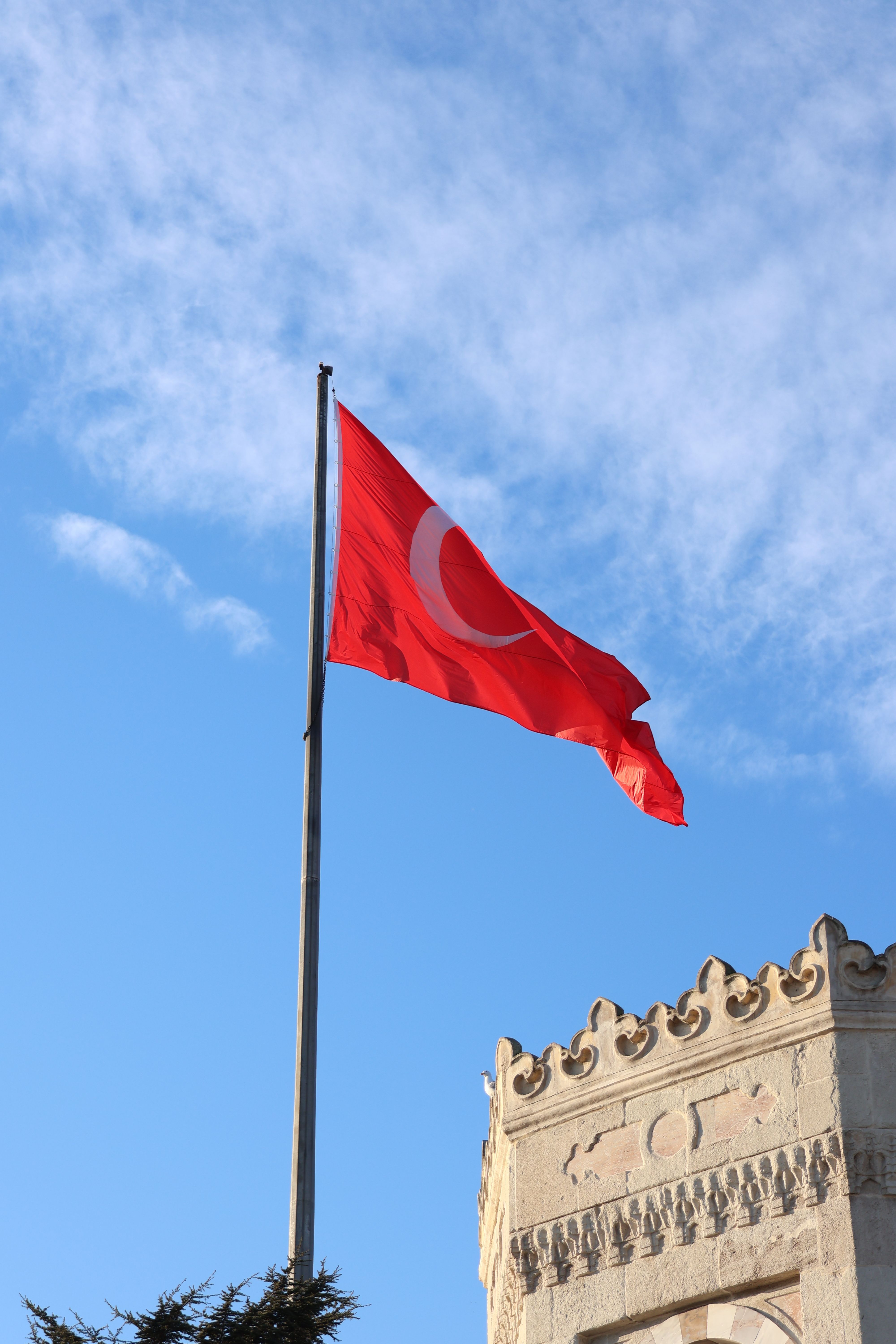 Turkish Flag Waving Against a Blue Sky · Free Stock Photo