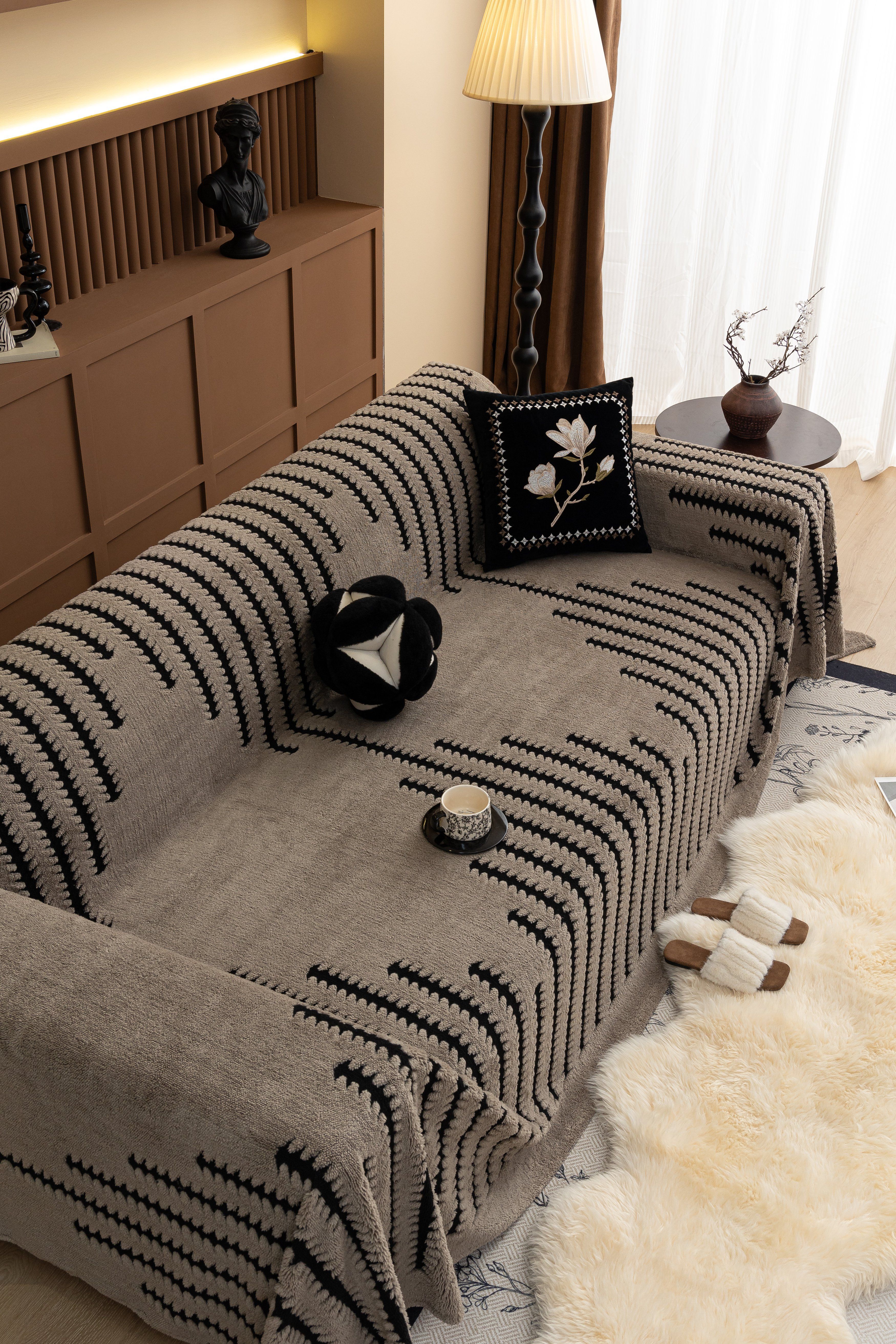 Stylish Living Room with Modern Sofa Cover · Free Stock Photo
