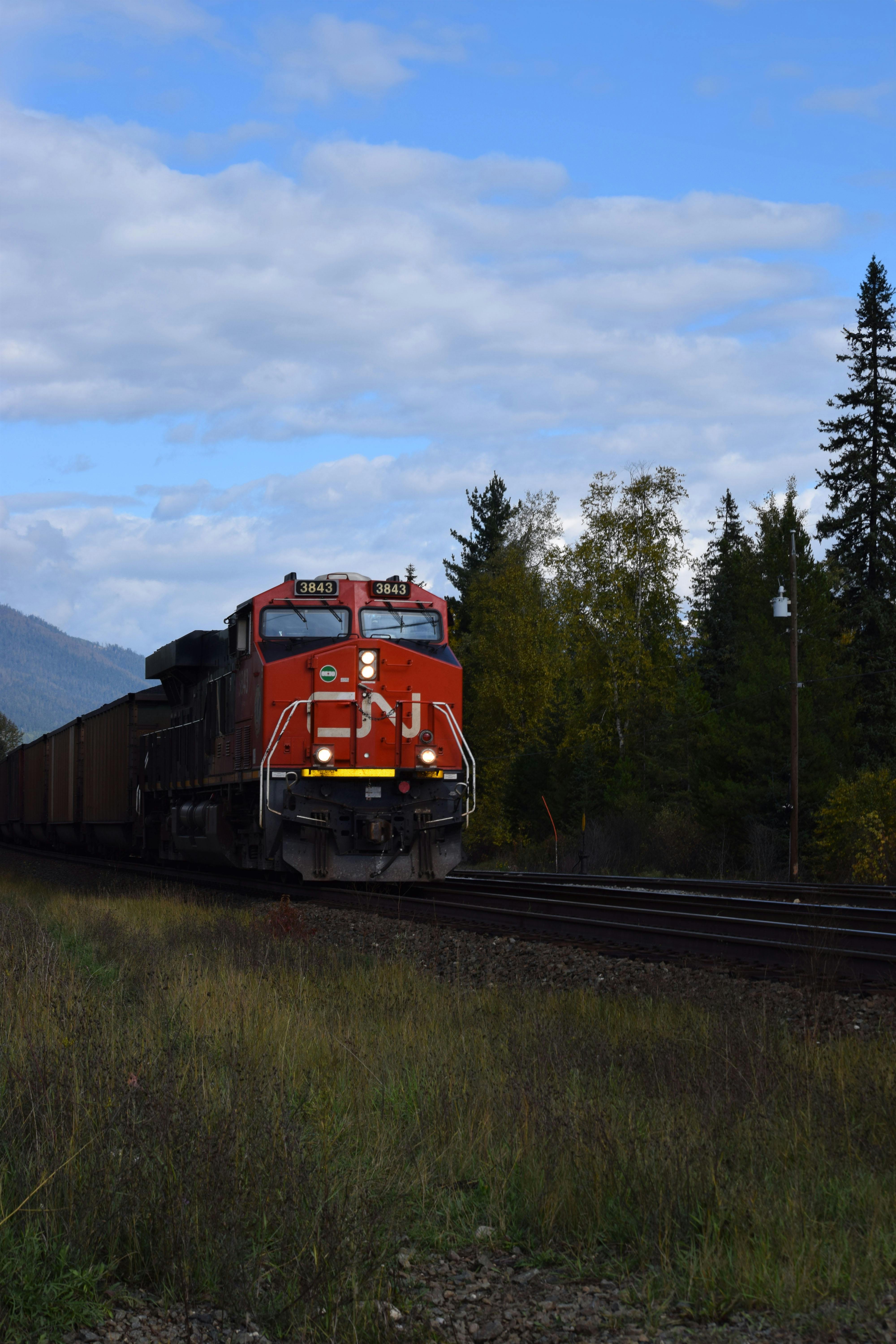Red Freight Train in Canadian Countryside · Free Stock Photo