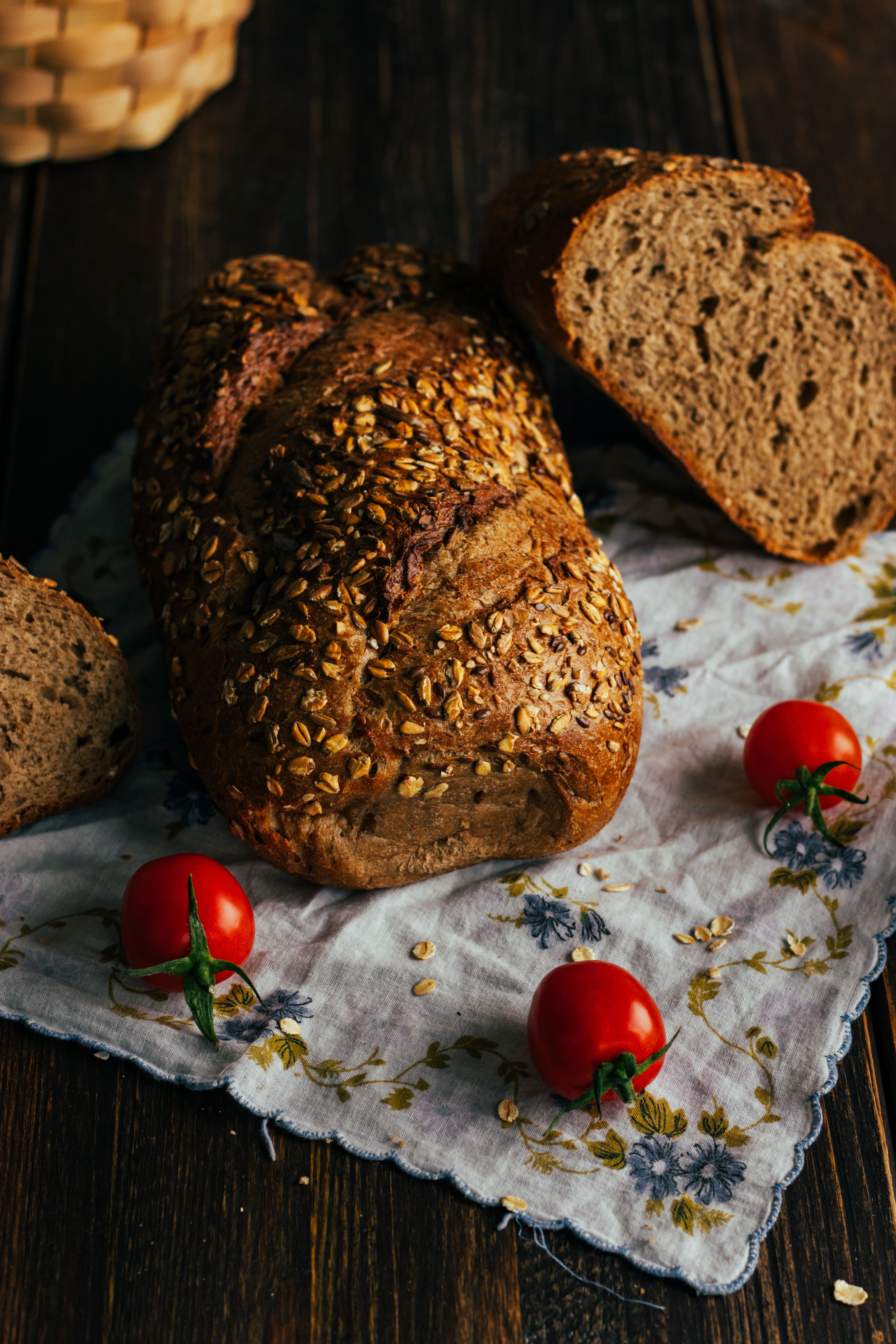 Rustic Multigrain Bread with Cherry Tomatoes · Free Stock Photo