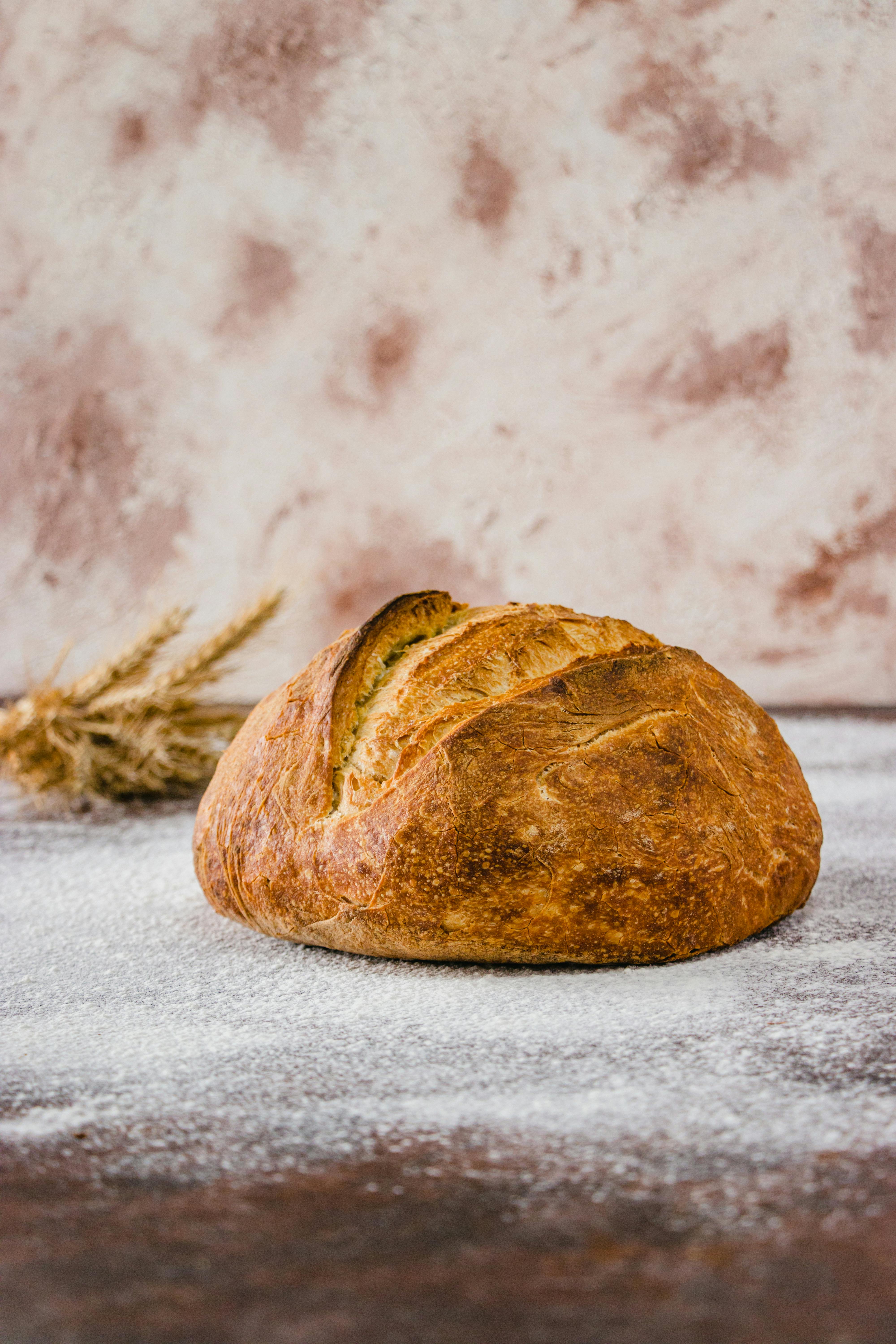 Rustic Whole Wheat Bread on Flour-Dusted Surface · Free Stock Photo