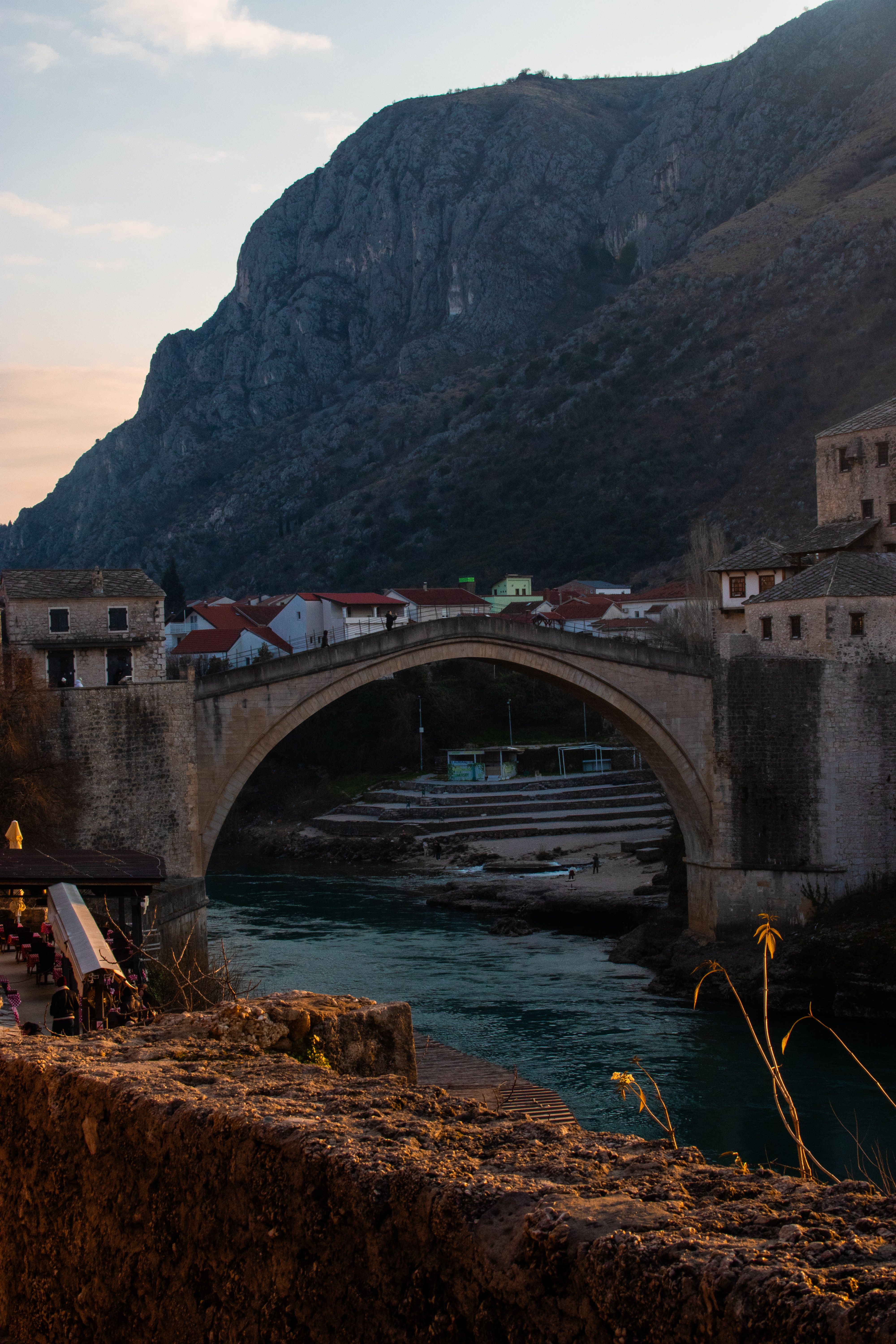 Scenic View of Mostar's Old Bridge at Sunset · Free Stock Photo