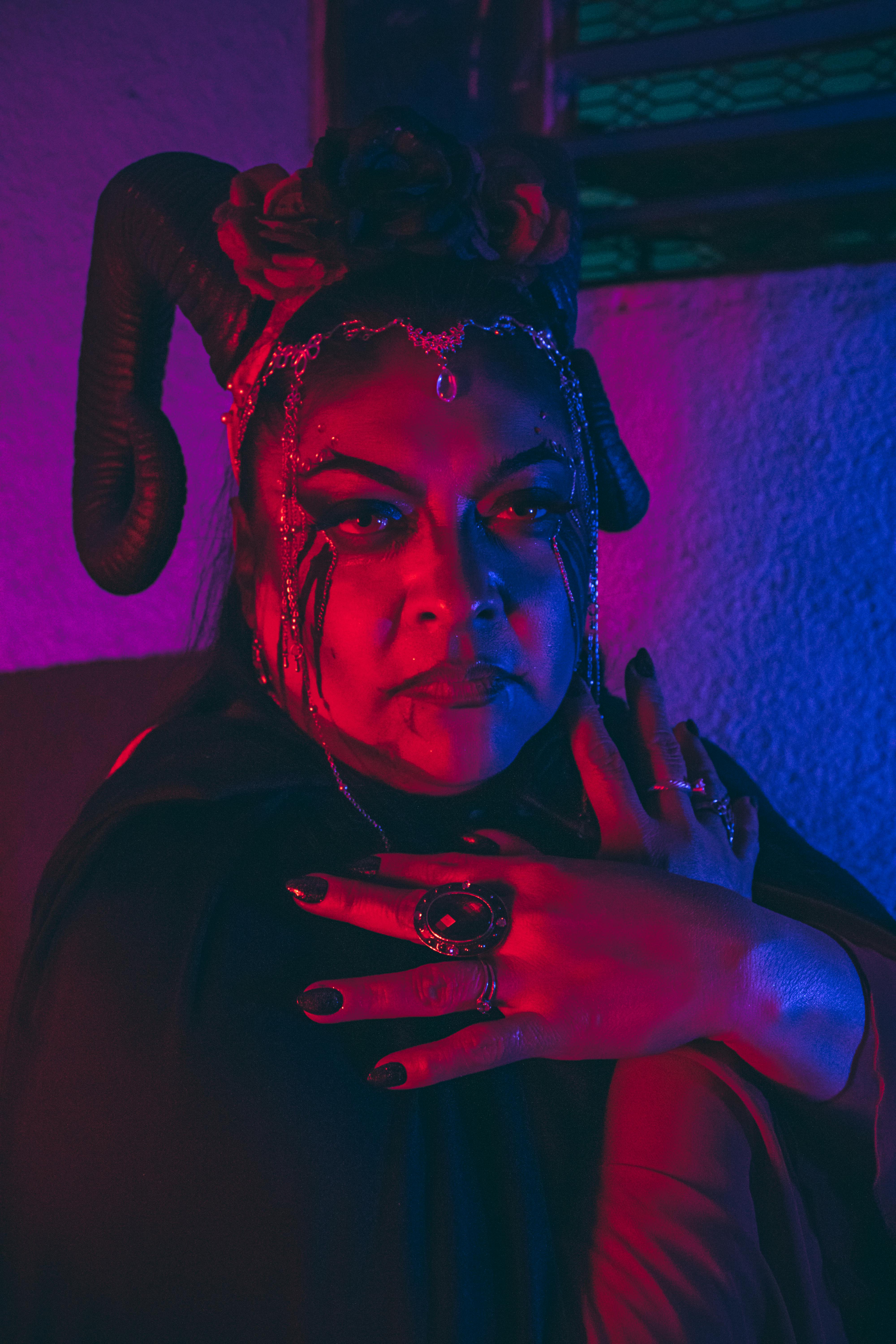 Dramatic Horned Costume with Artistic Makeup · Free Stock Photo