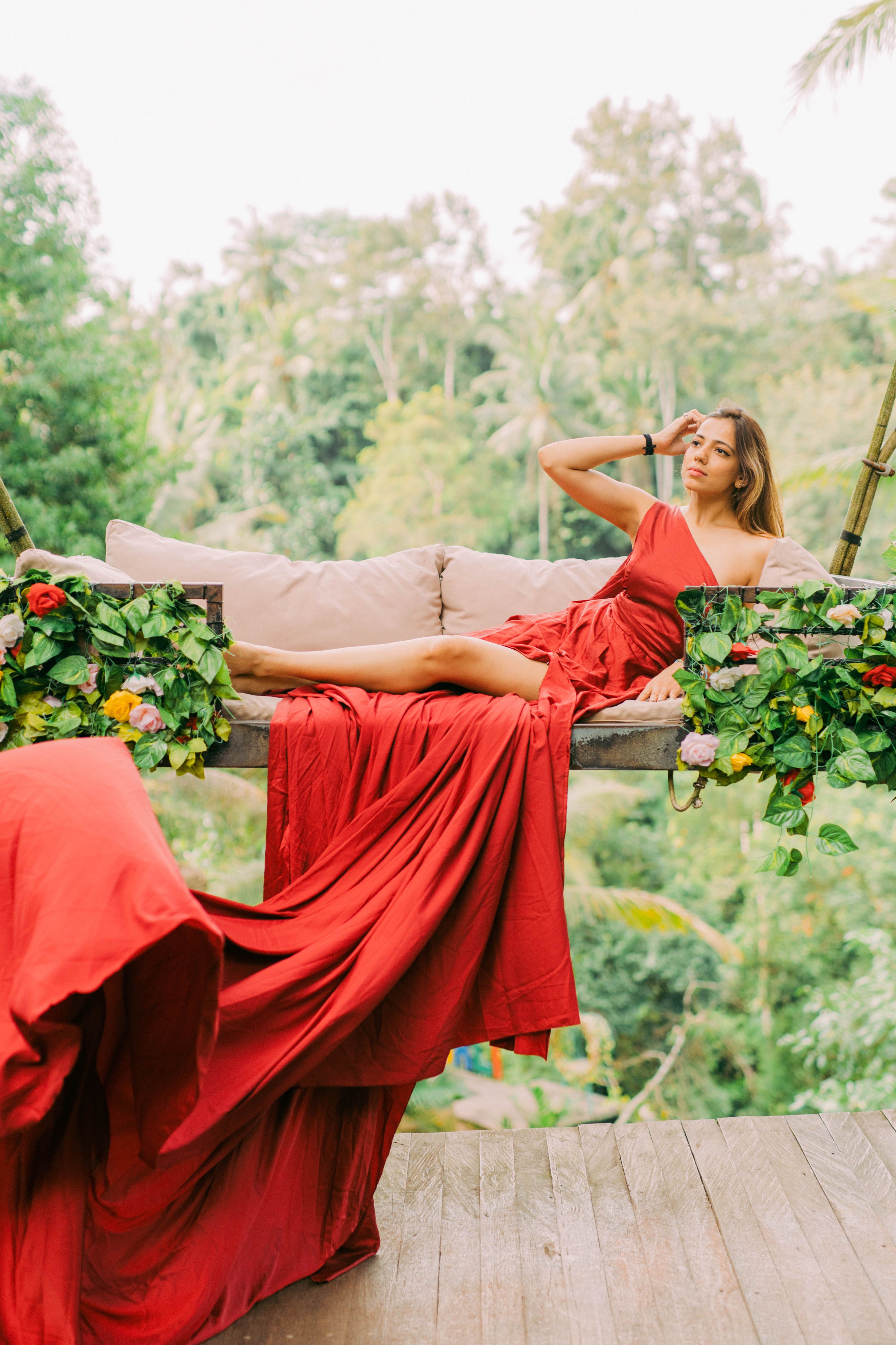 Elegant Portrait of a Model in Red Gown · Free Stock Photo