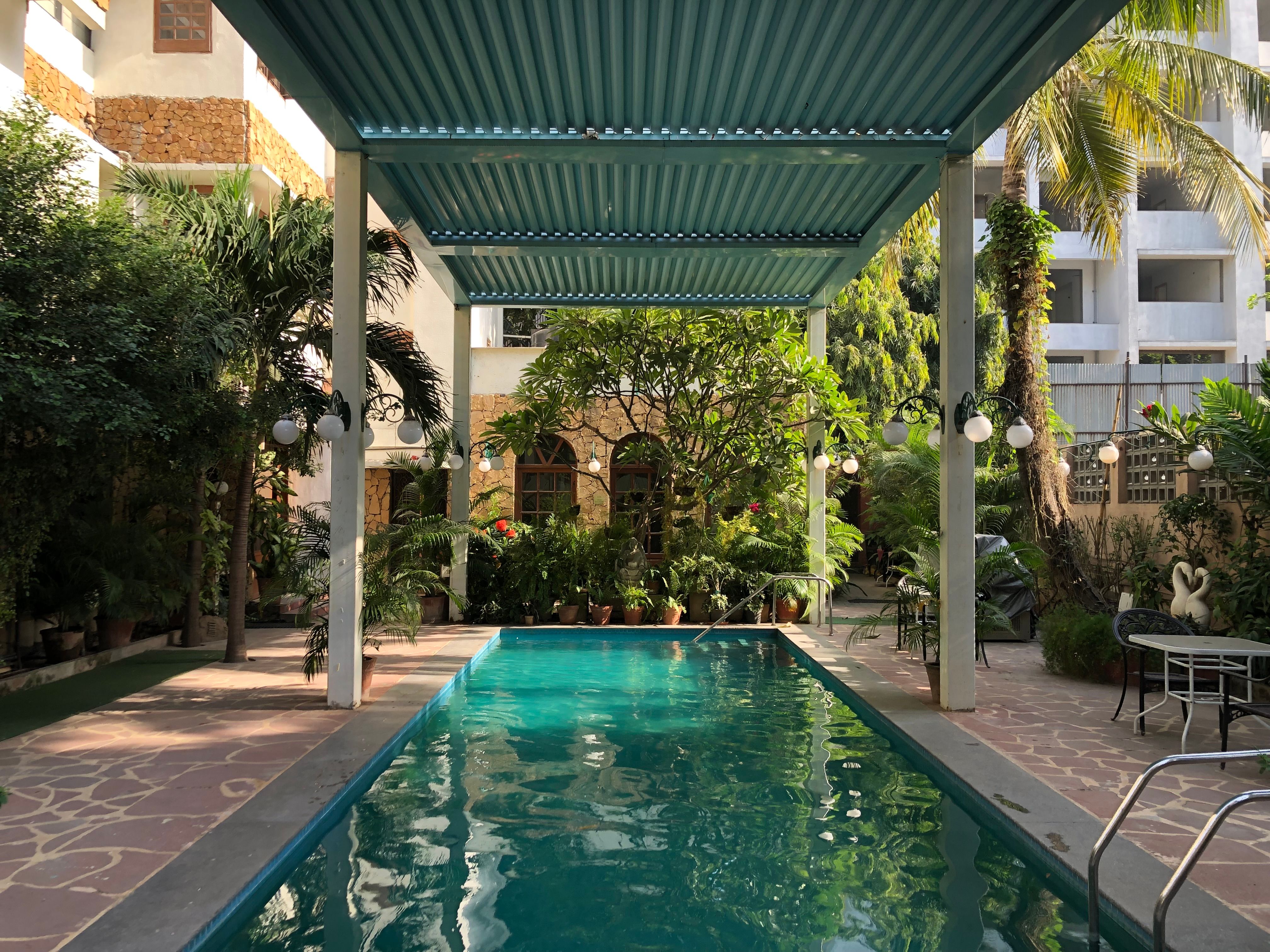 Tropical Outdoor Pool with Lush Greenery · Free Stock Photo